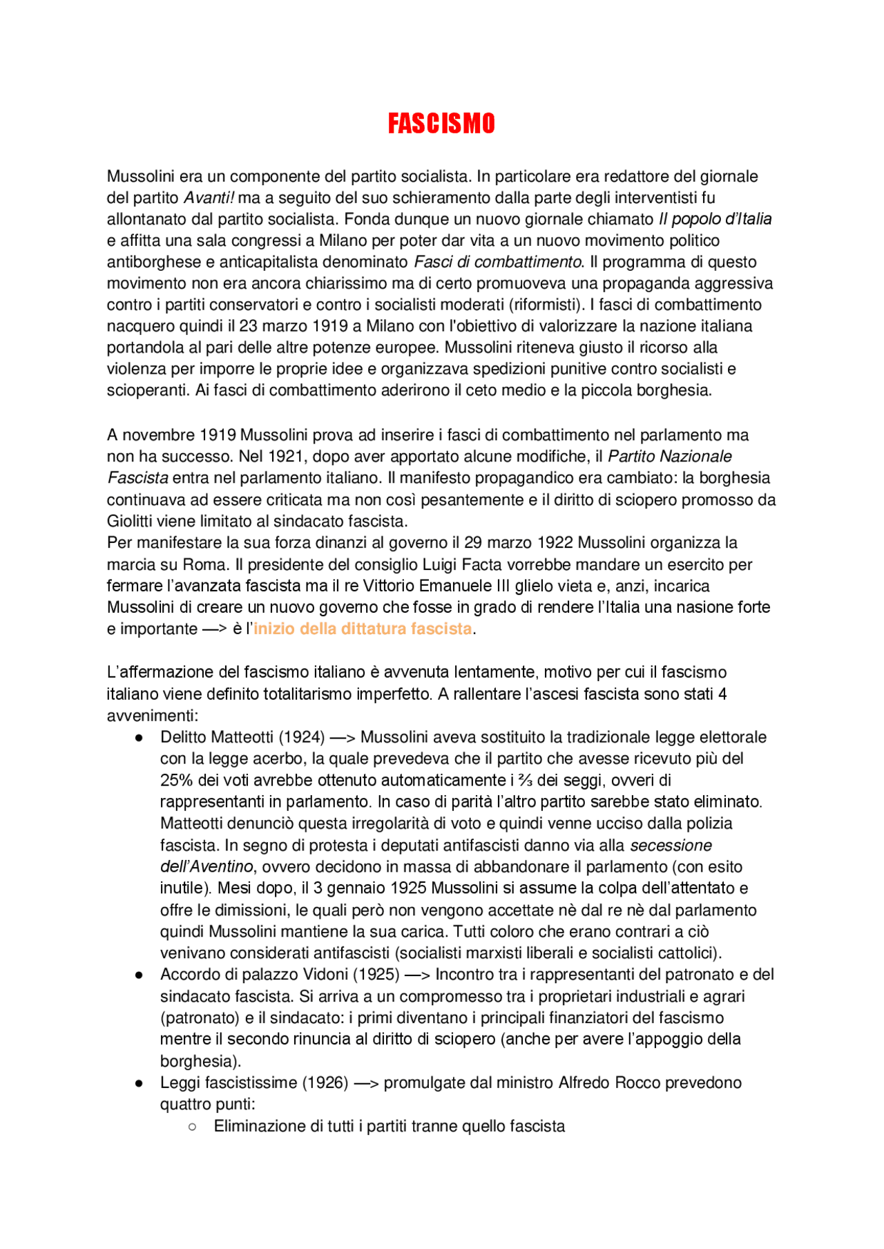 Fascismo Per Maturità Docsity