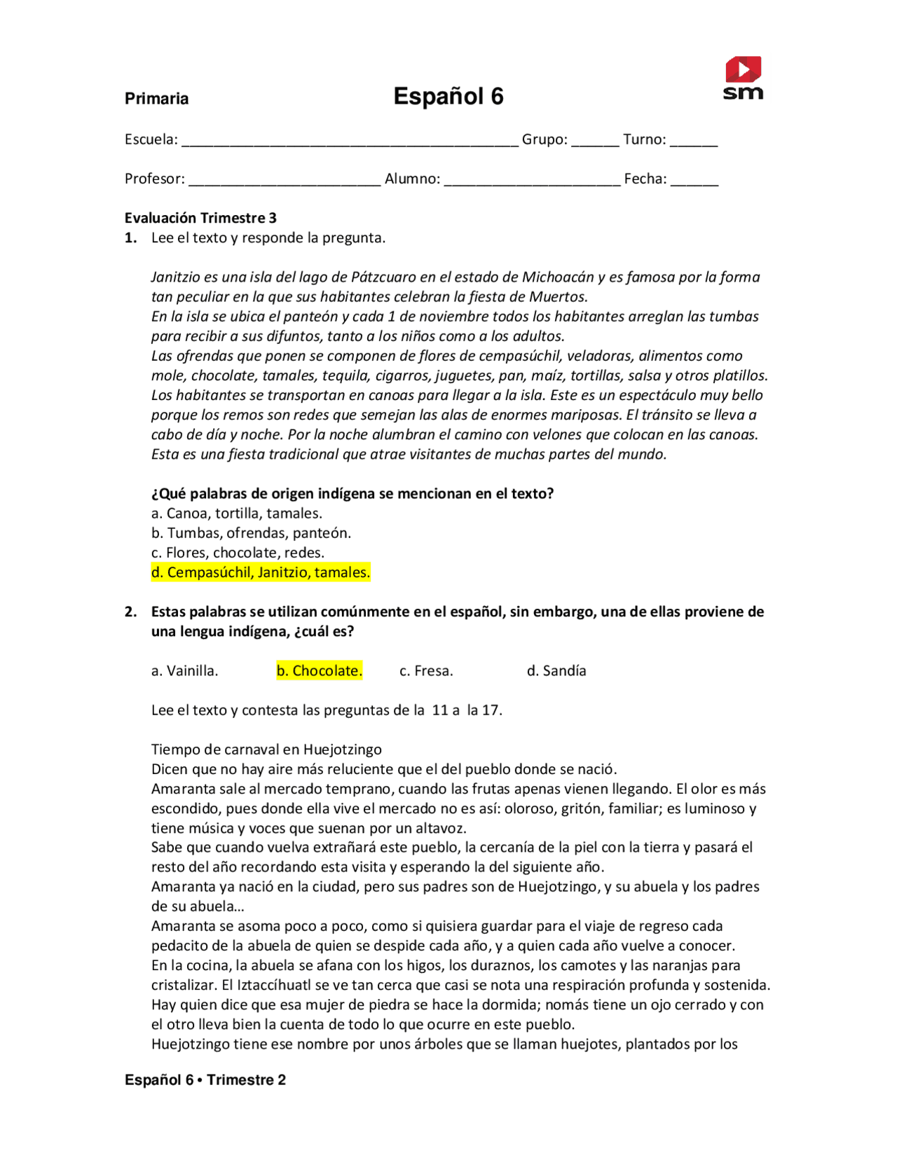 Lengua_6_EVALUACION_TRIMESTRE_3_SOLUCIONARIO.pdf - Docsity