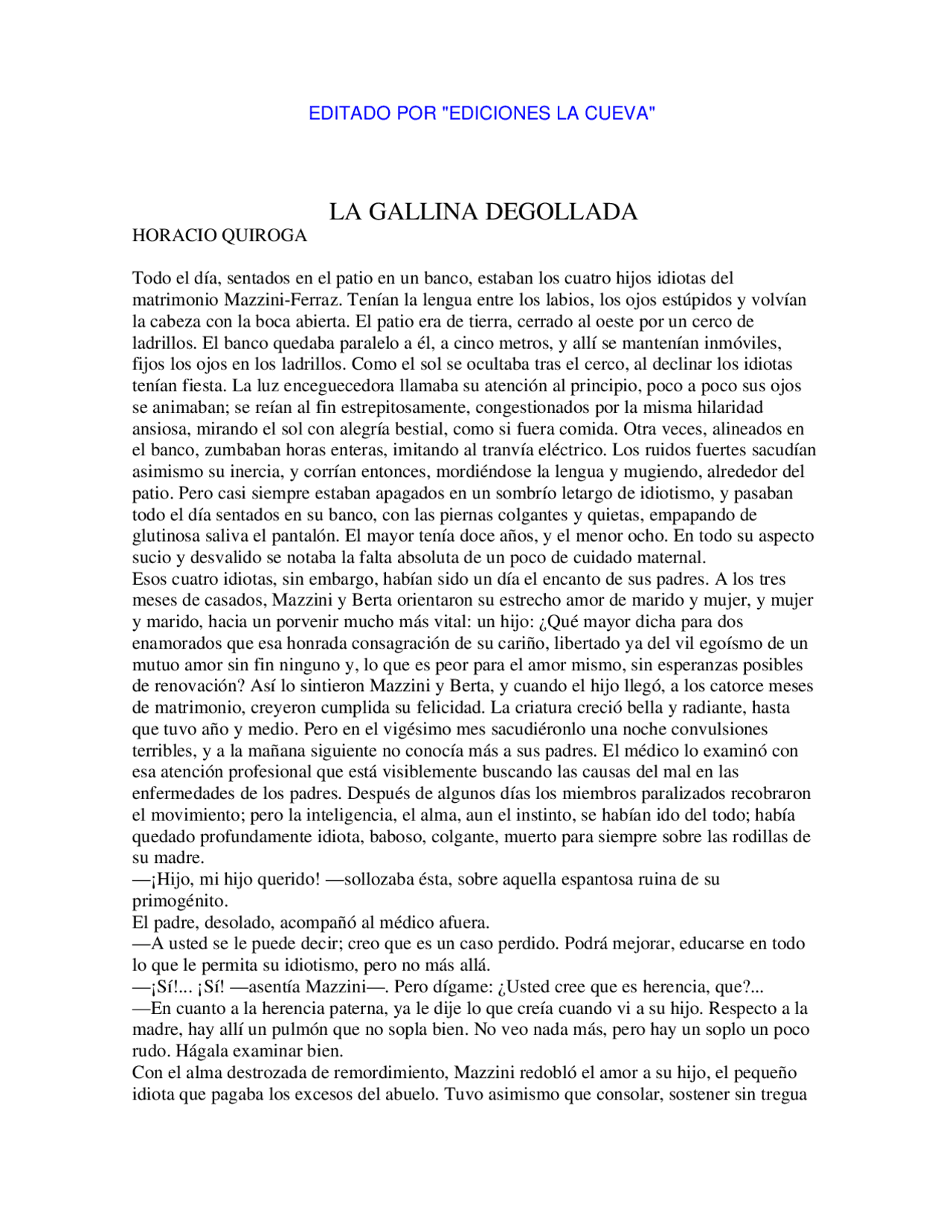 La gallina degollada horacio quiroga - Docsity