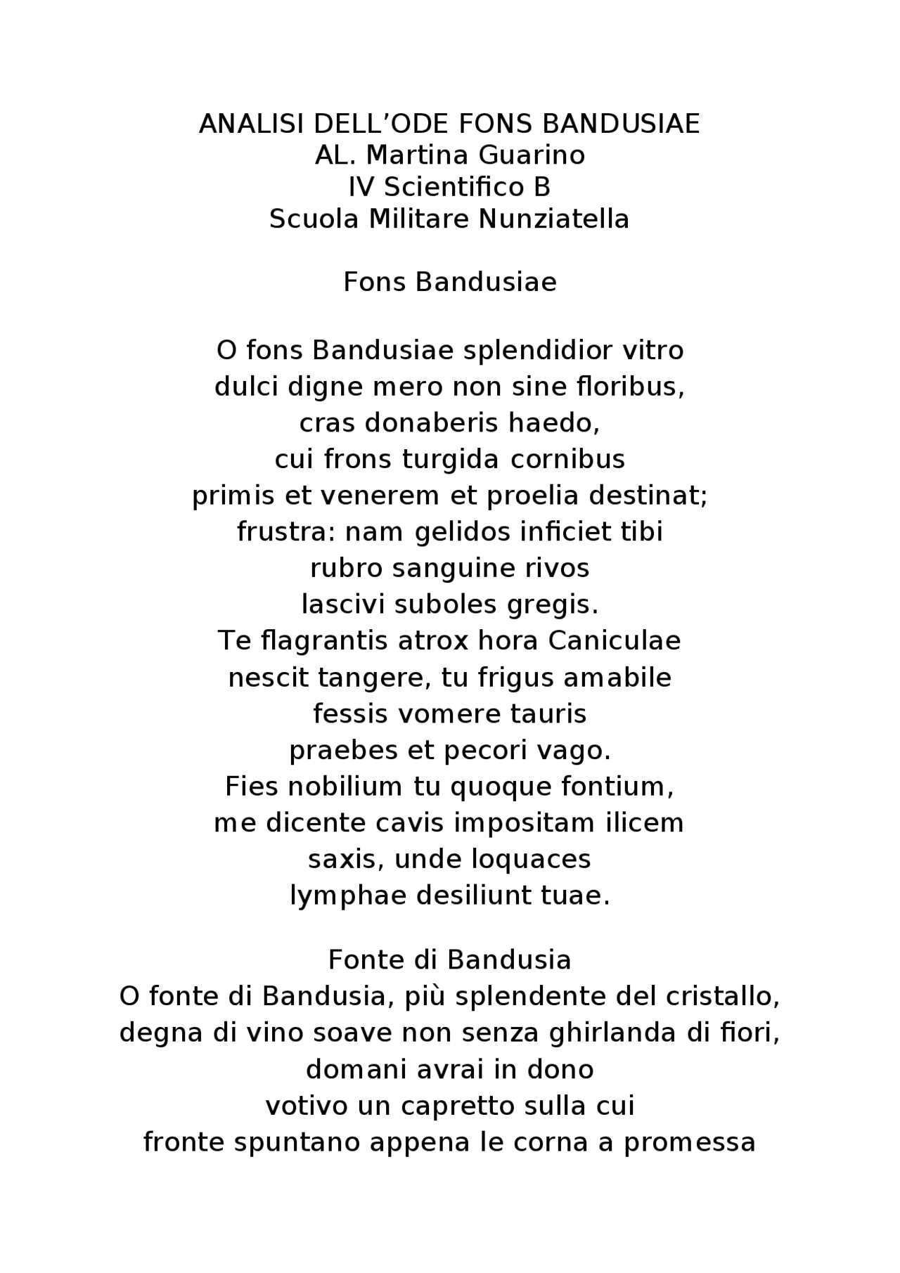 Analisi del testo Fons bandusiae | Dispense di Latino | Docsity