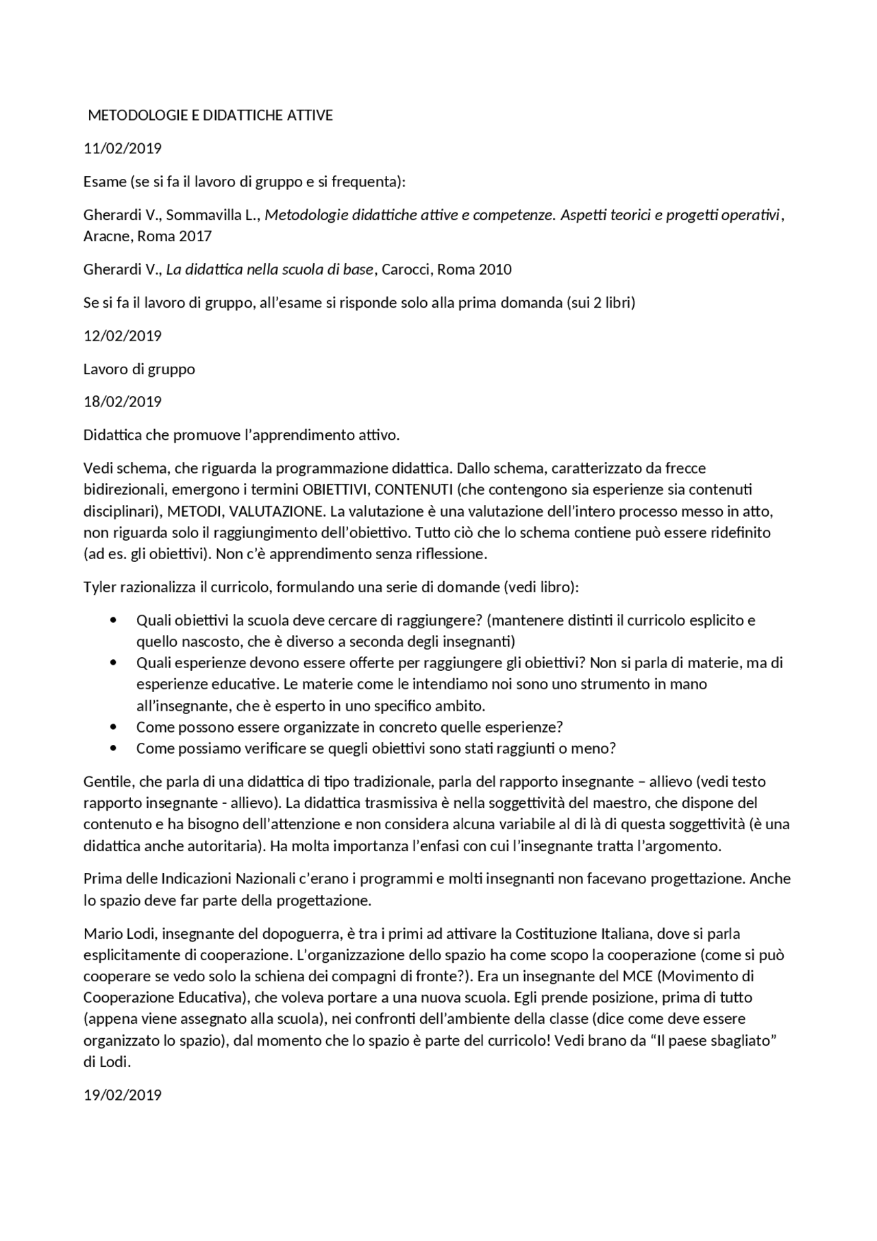 Appunti Di Metodologie E Didattiche Attive Docsity