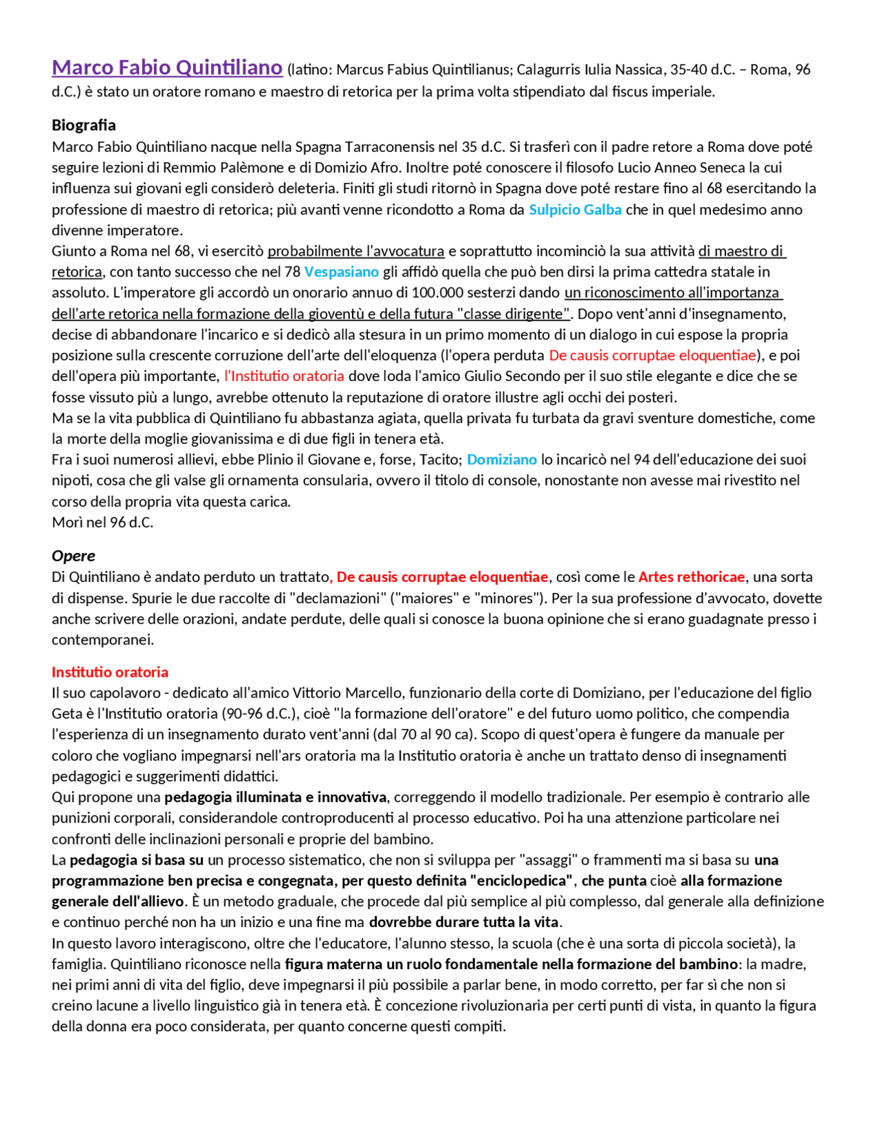 Latino - Quintiliano, Gaio Plinio Secondo, Marziale, Giovenale - Docsity