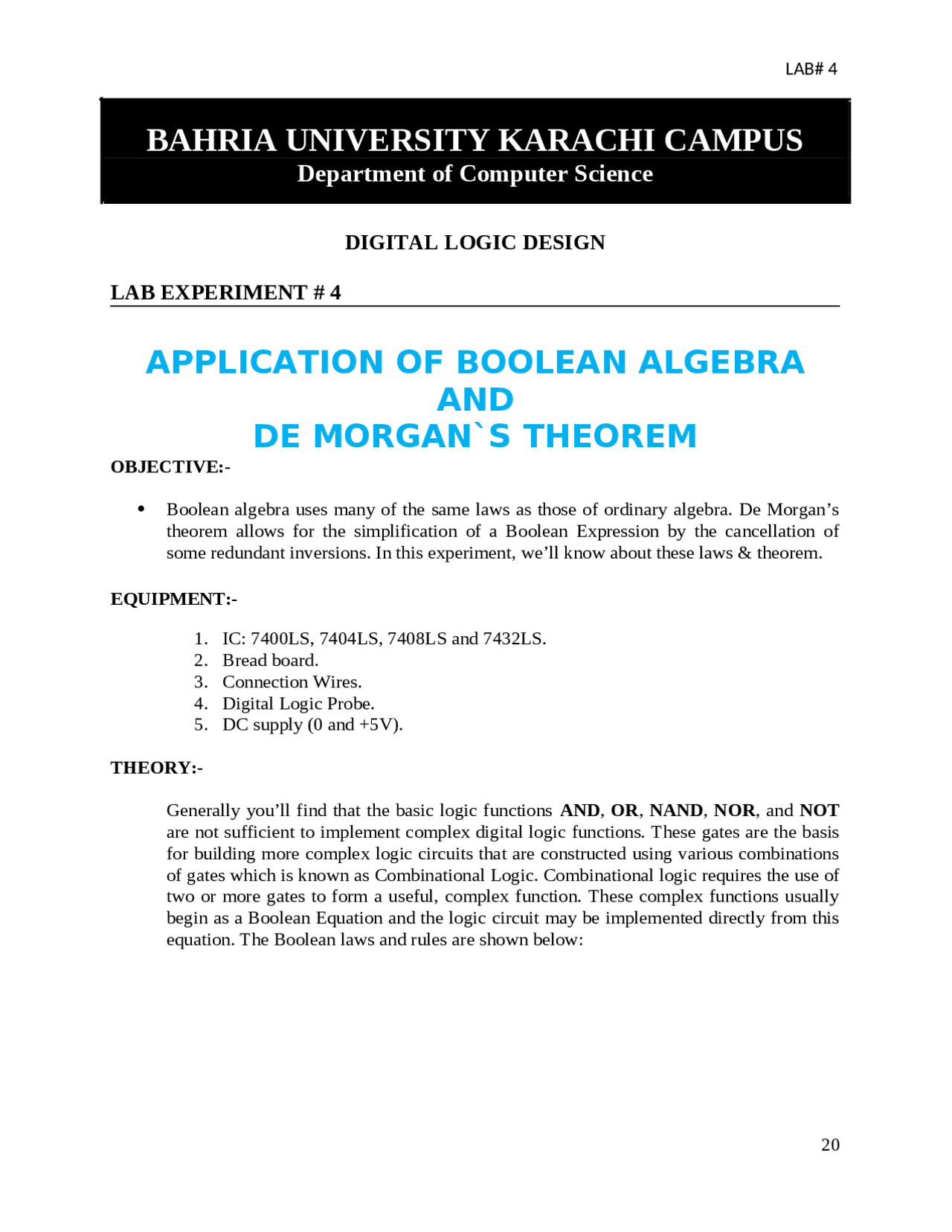 Boolean Algebra And Its Simplification Docsity