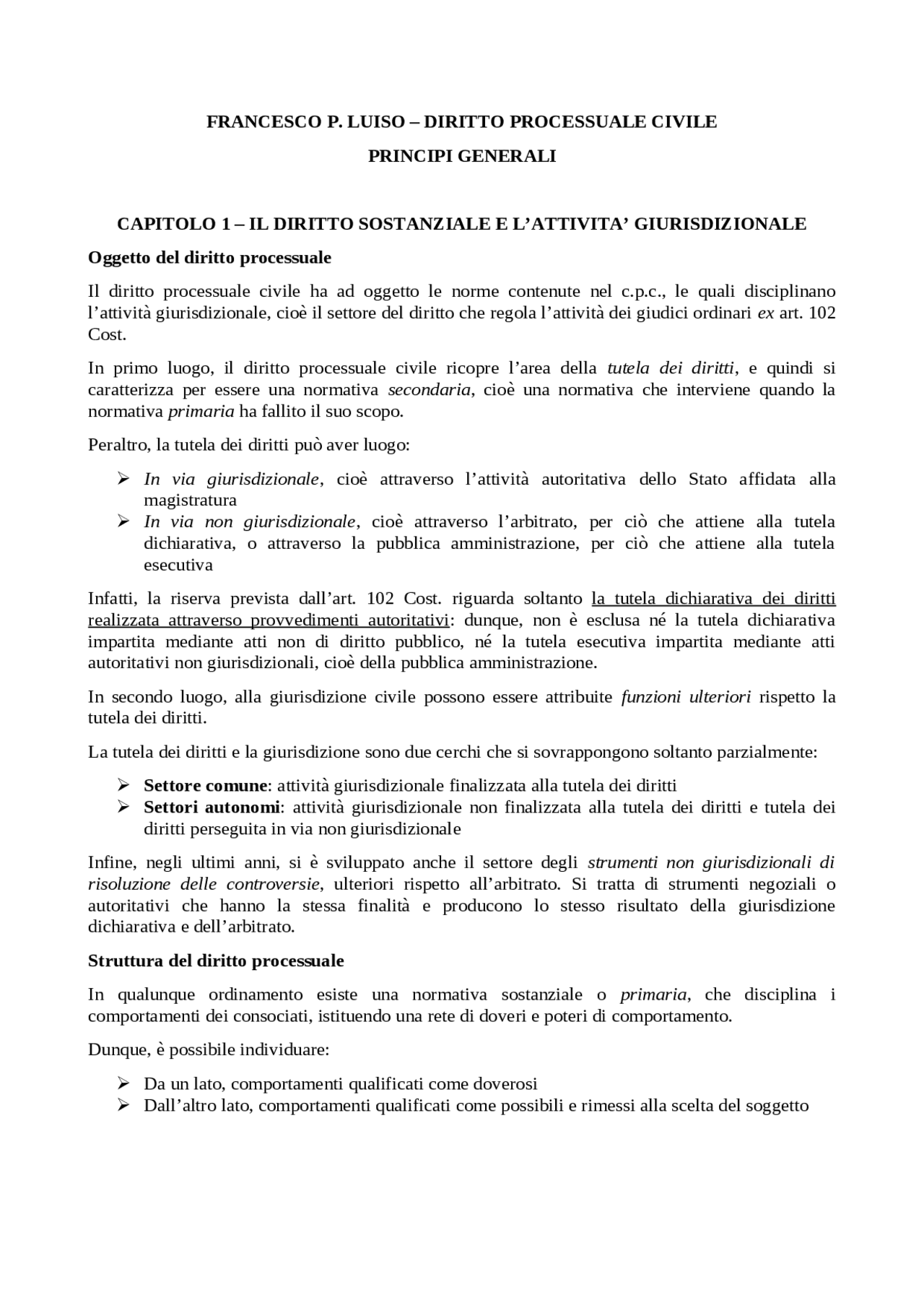 Luiso Diritto Processuale Civile Principi Generali Volume 1 Docsity