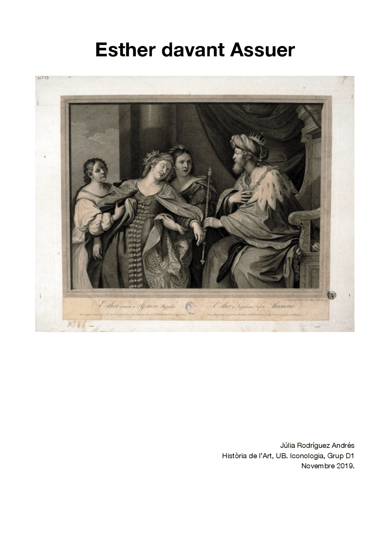 Treball Iconografia Esther davant Assuer | Ejercicios de Historia del Arte | Docsity