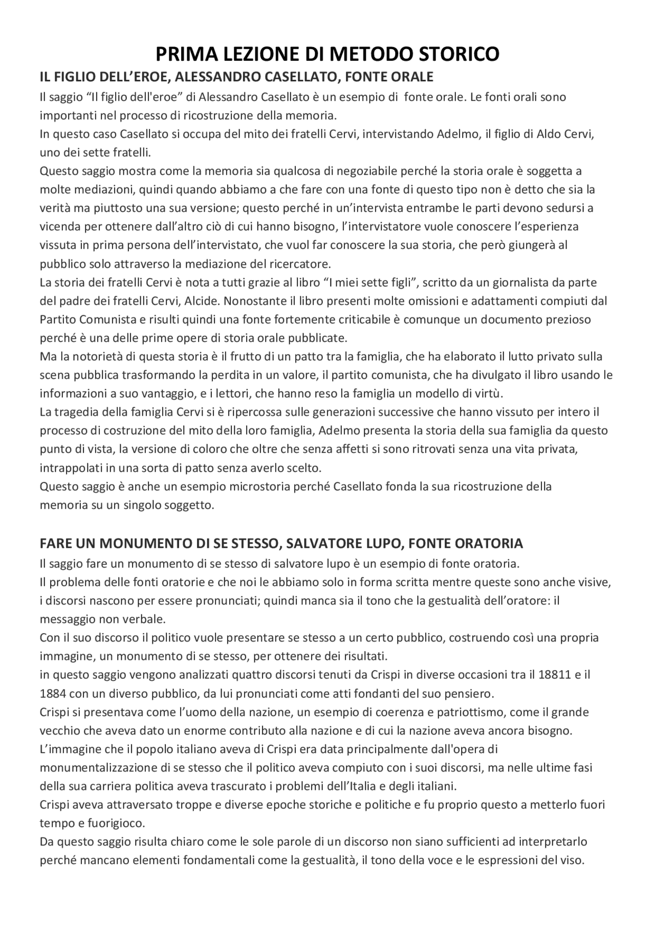 Riassunto Di Prima Lezione Di Metodo Storico A Cura Di Sergio Luzzato