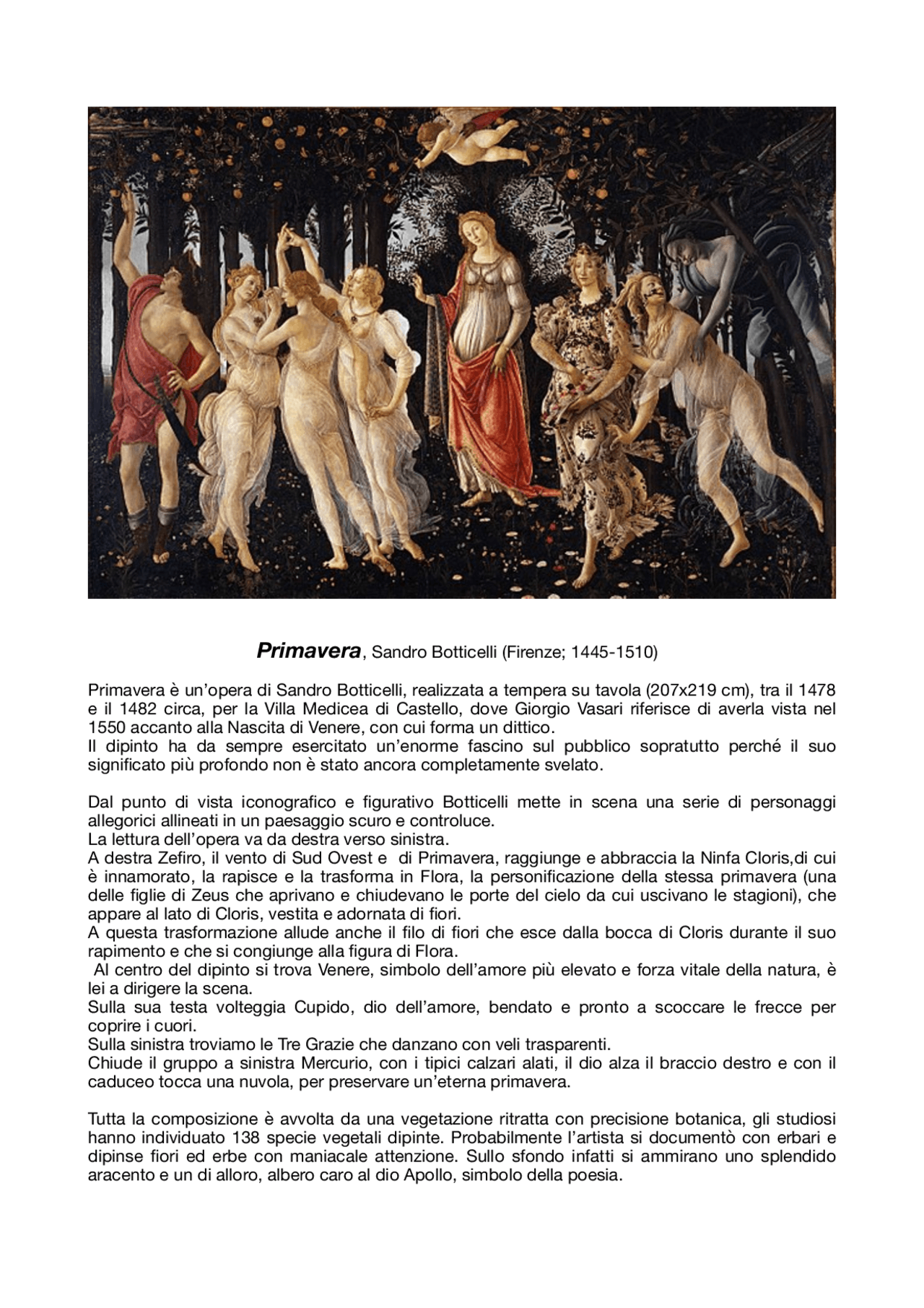 Analisi dell’opera: Primavera di Botticelli - Docsity