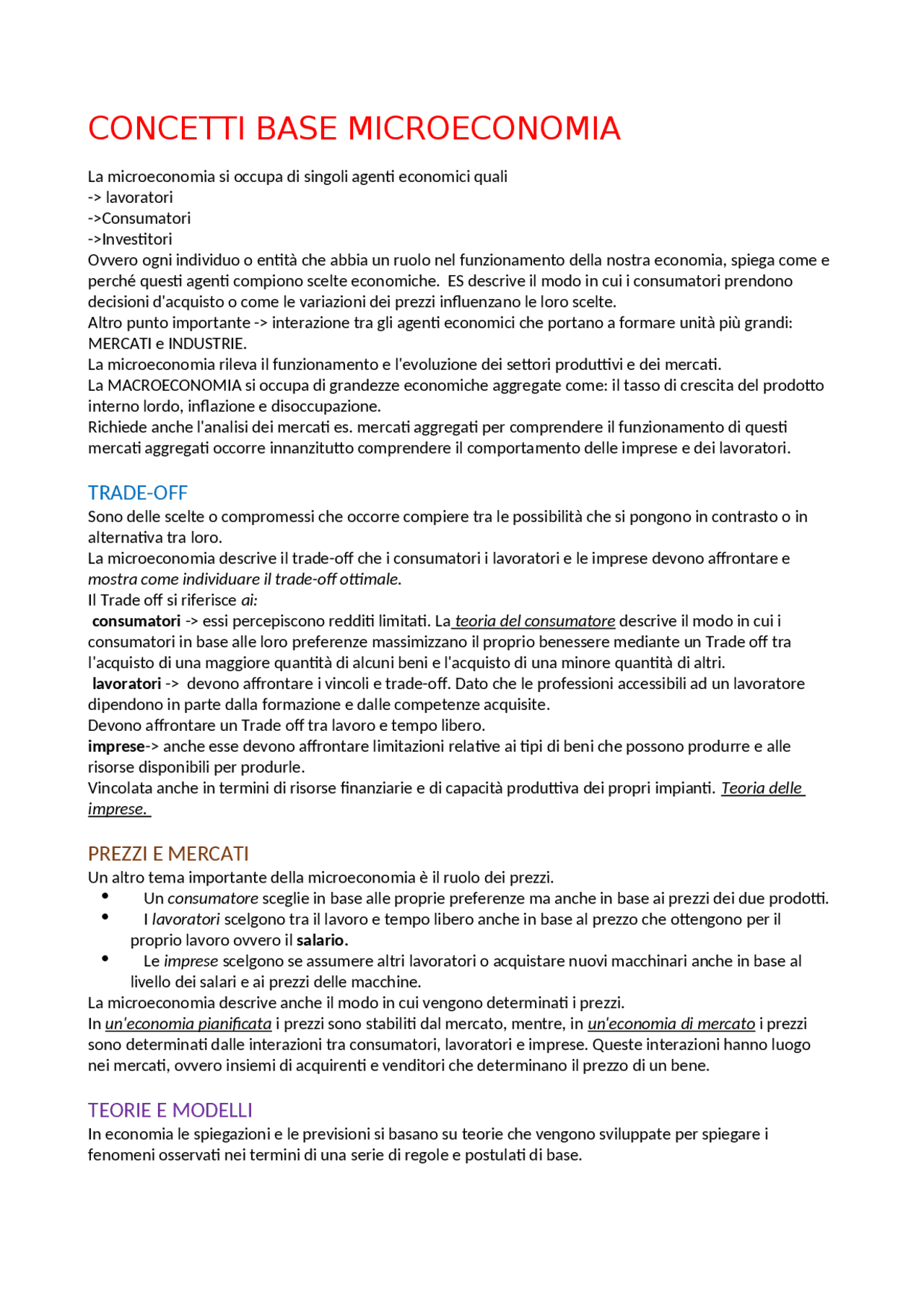 Concetti base microeconomia - Docsity