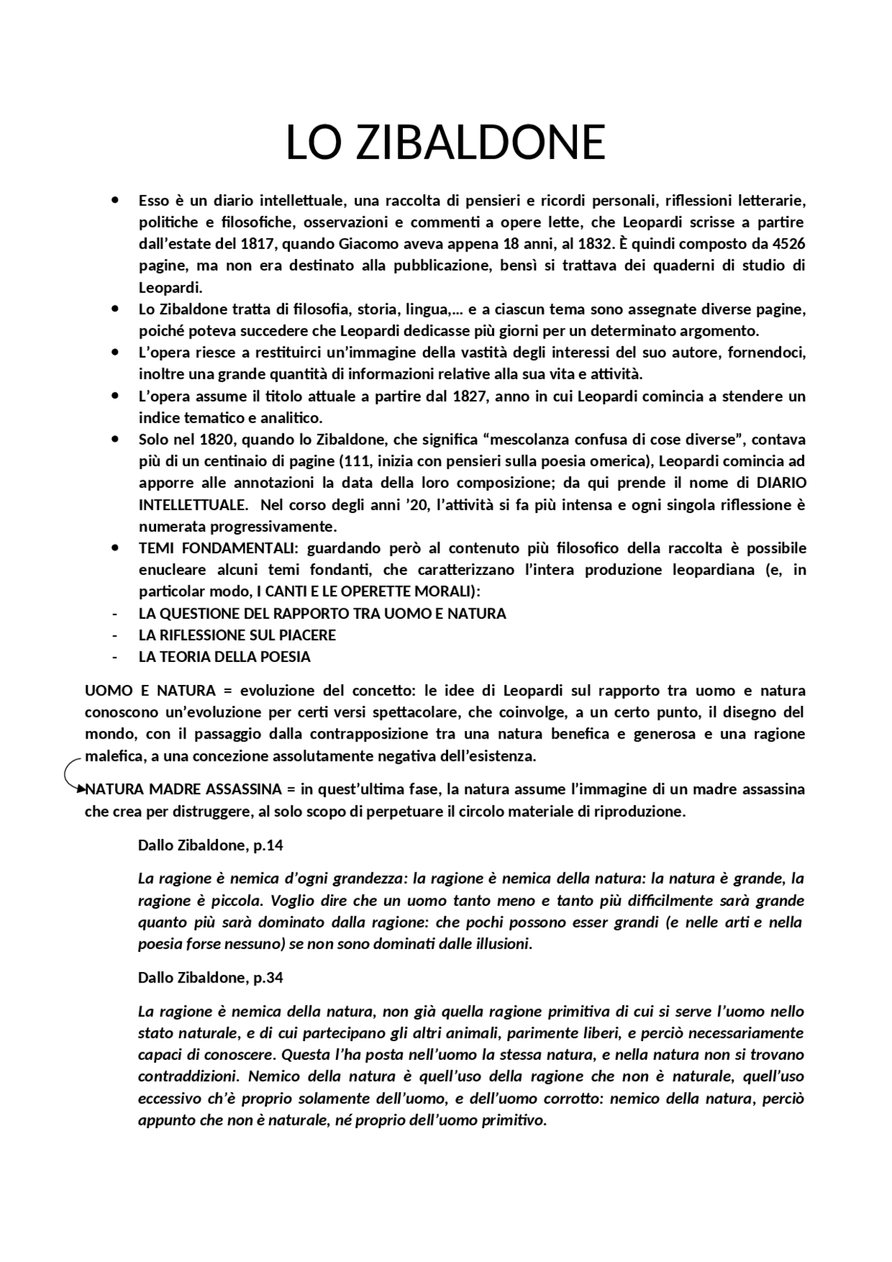 Lo Zibaldone di Giacomo Leopardi - Docsity