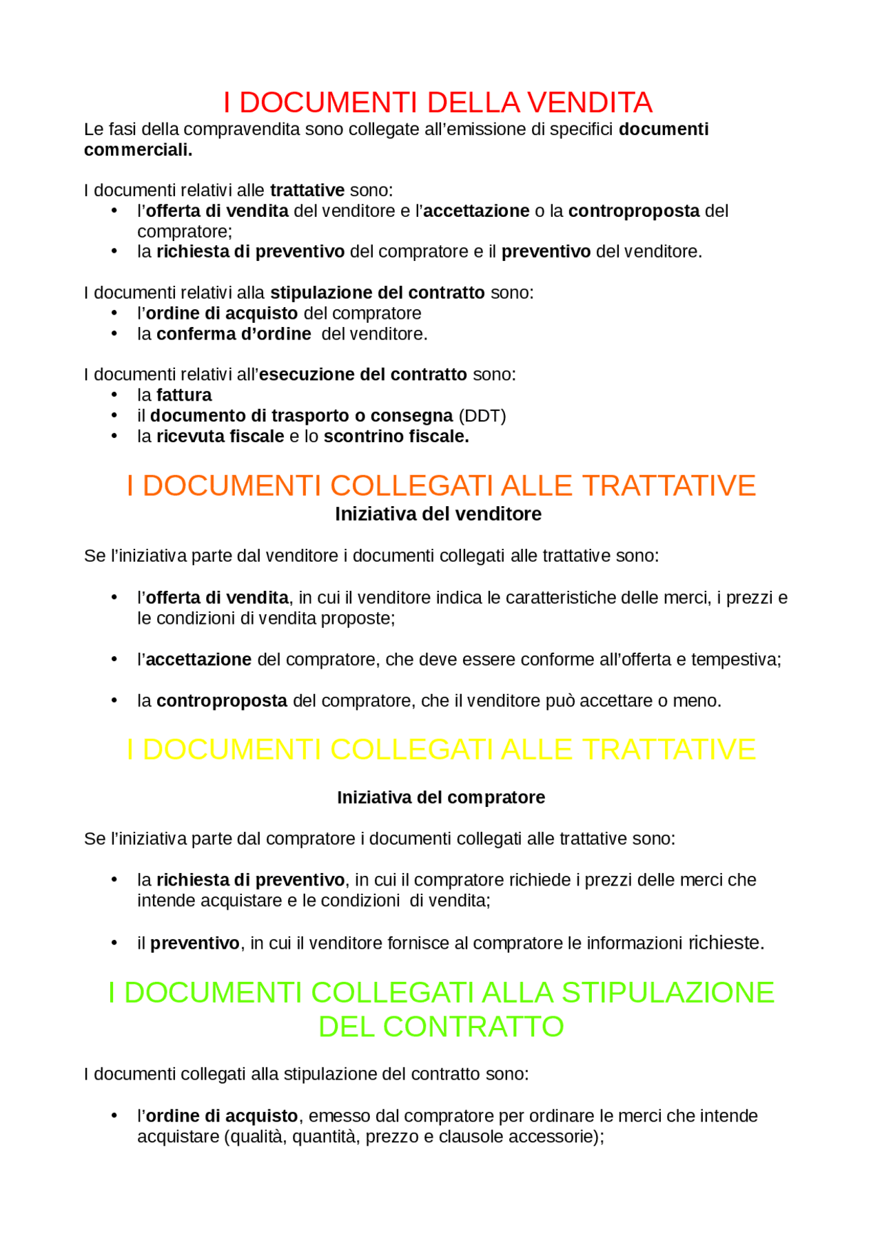I Documenti Della Compravendita Appunti Di Economia Aziendale Docsity