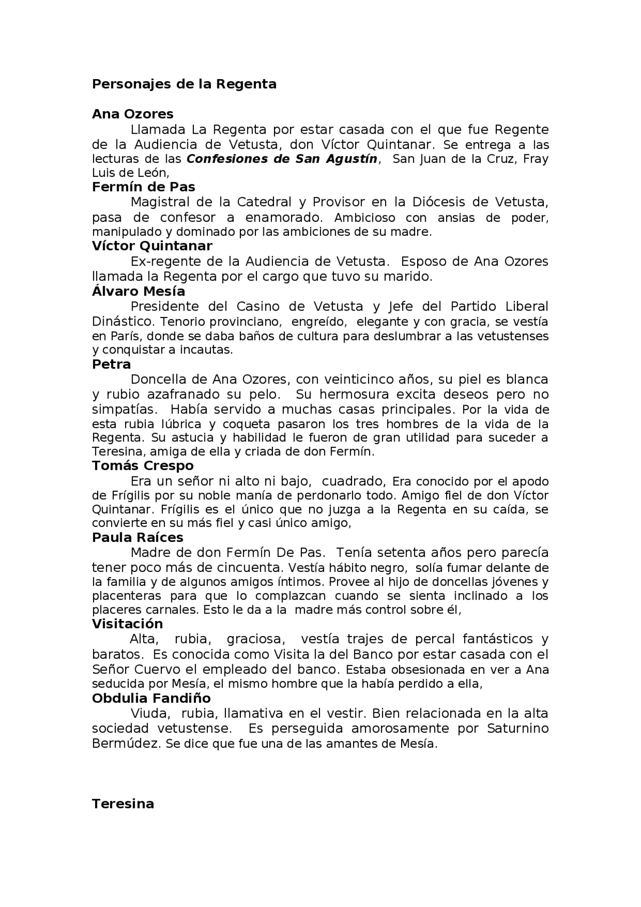 Personajes de la regenta | Esquemas y mapas conceptuales de Lengua y ...