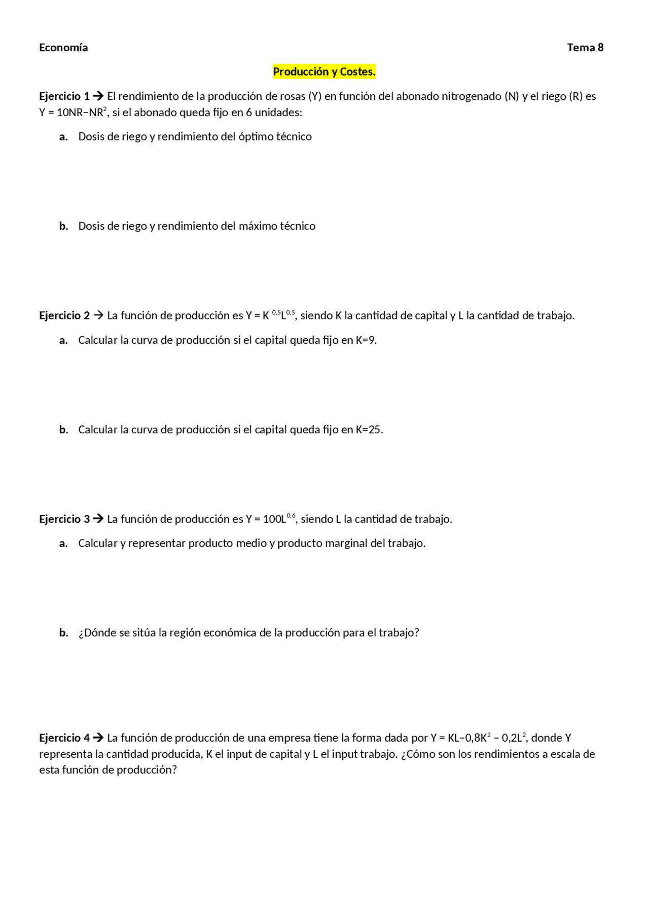 Ejercicios de economia - Docsity