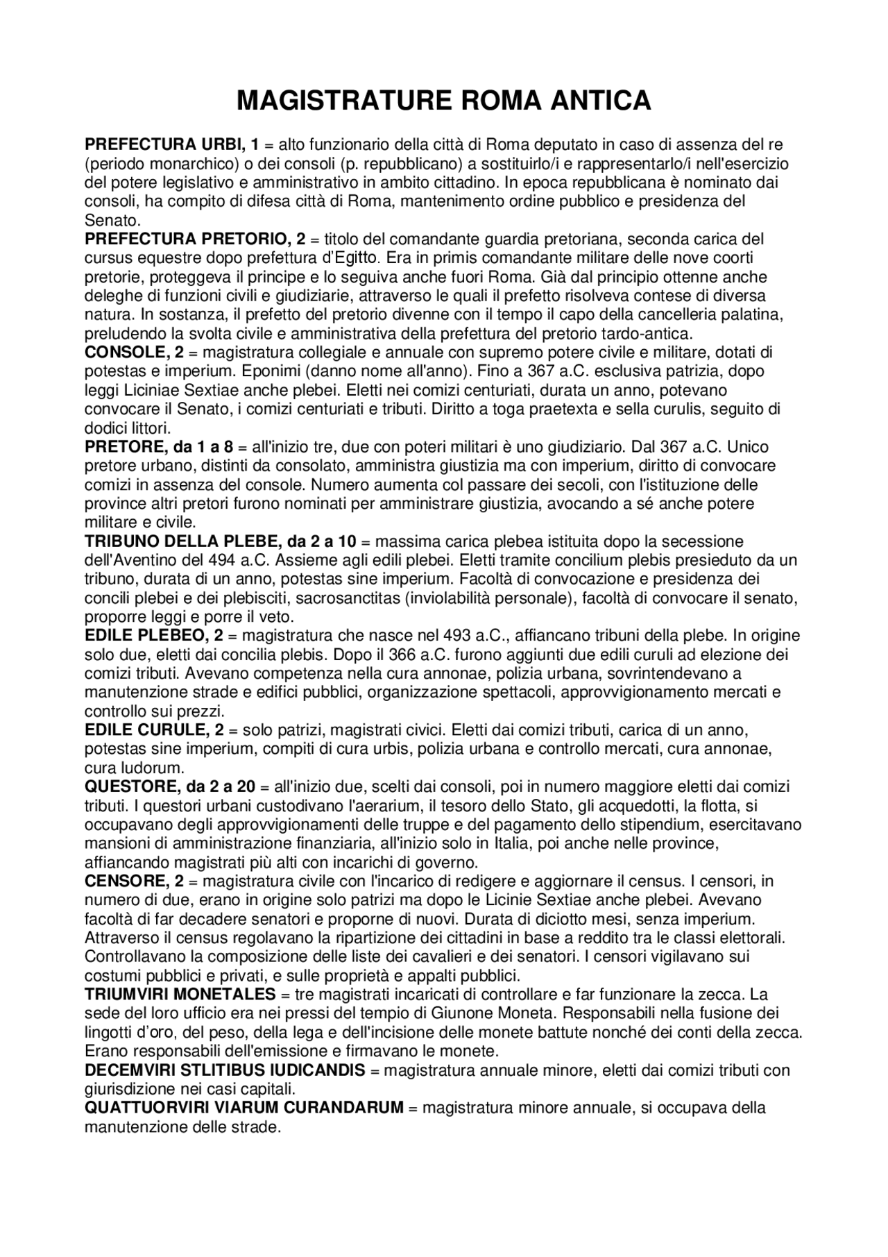 Schema magistrature di Roma Antica - Docsity