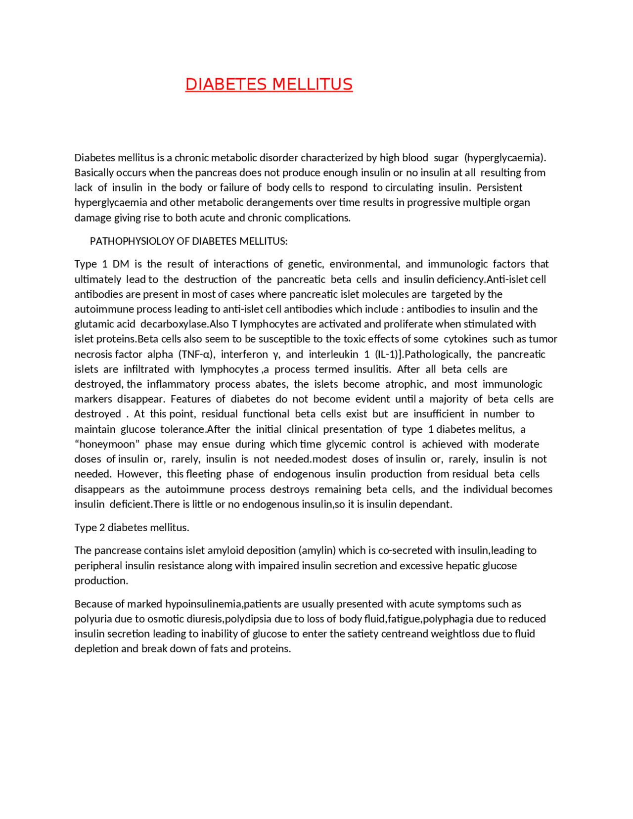 Diabetes mellitus treatment and clinical preelsentaions - Docsity