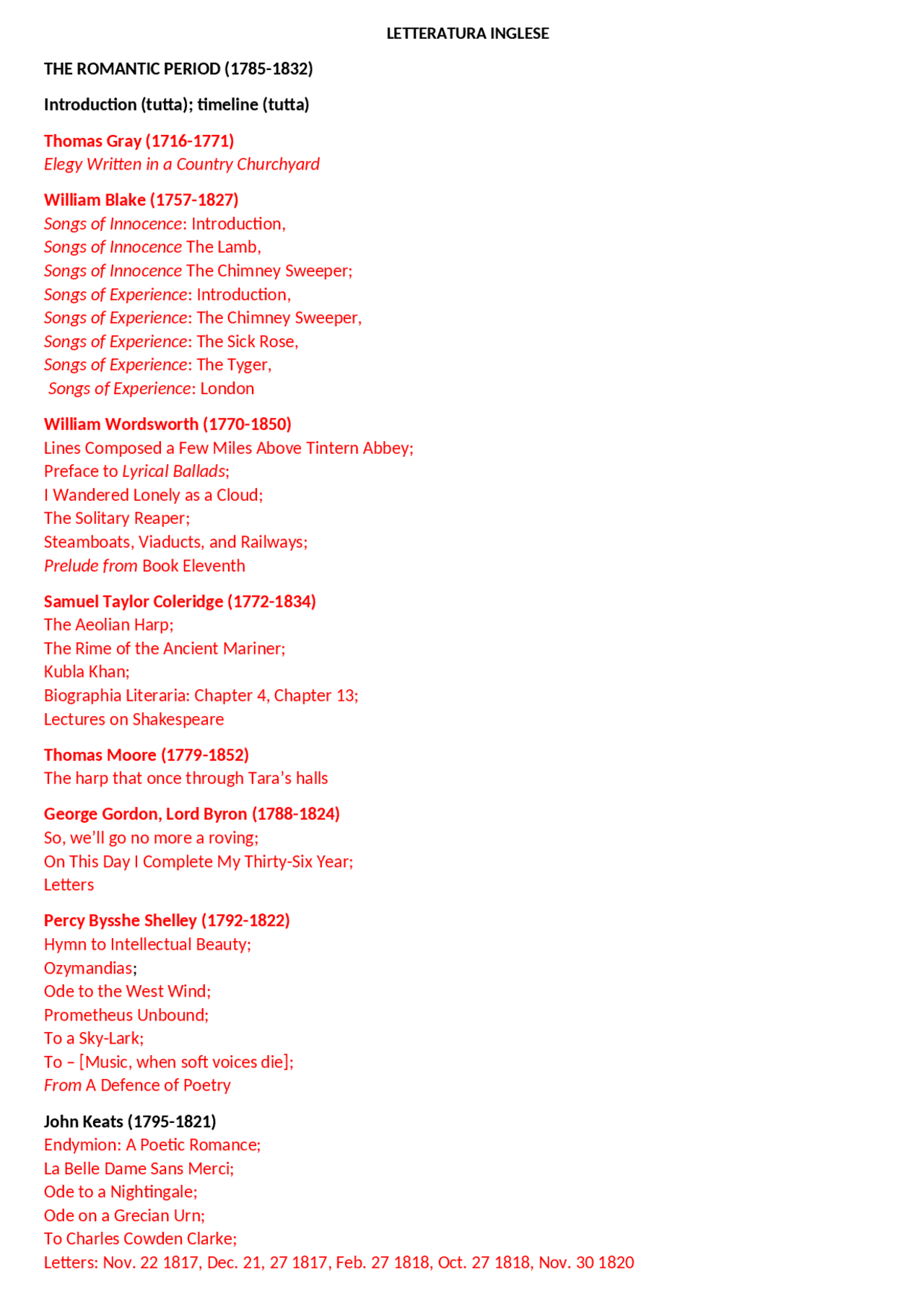 Programma di inglese - Docsity