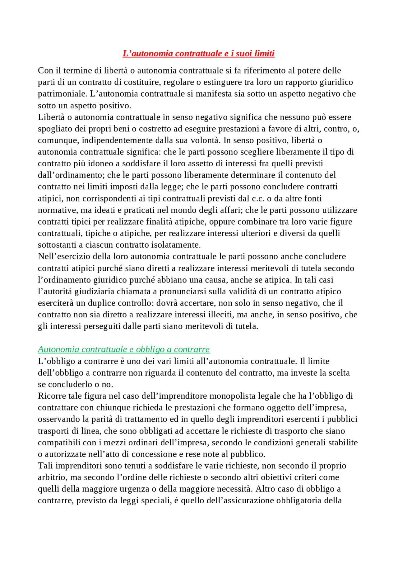 Diritto Autonomia Contrattuale Appunti Di Diritto Docsity