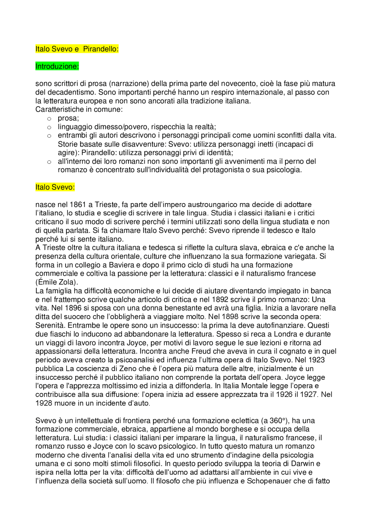 Italo Svevo e Pirandello - Docsity