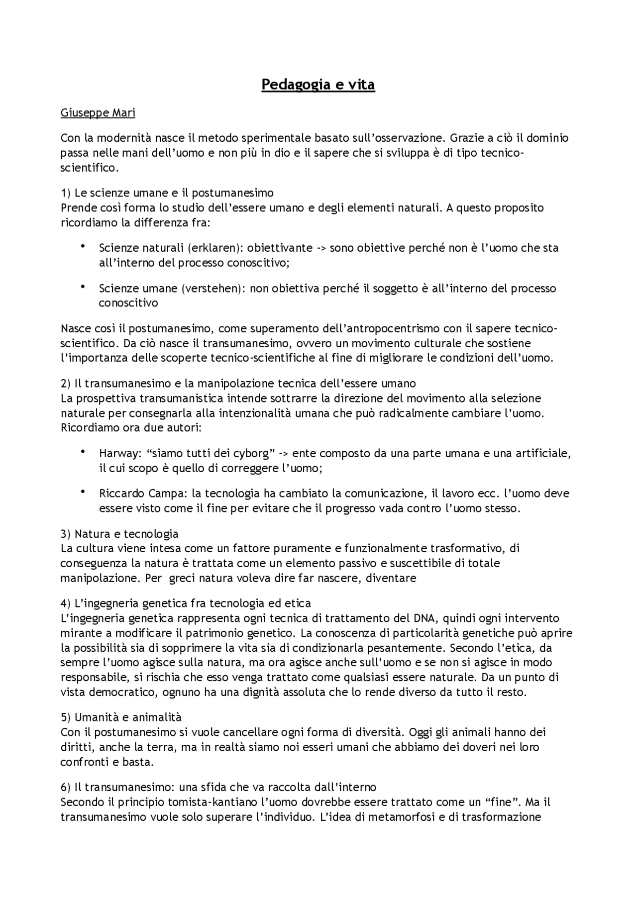 Pedagogia e vita riassunto.pdf - Docsity