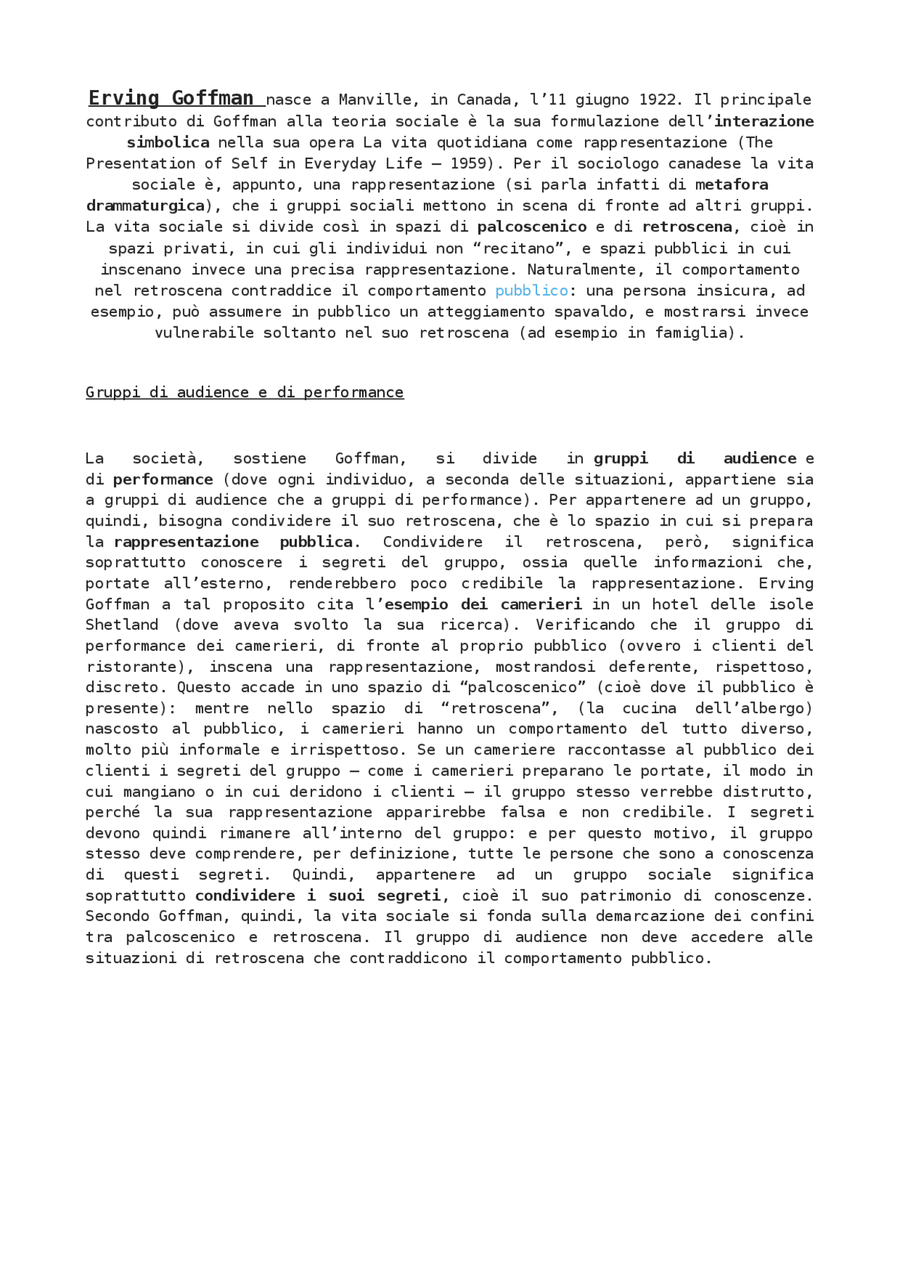 Goffman E Le Apparenze Docsity