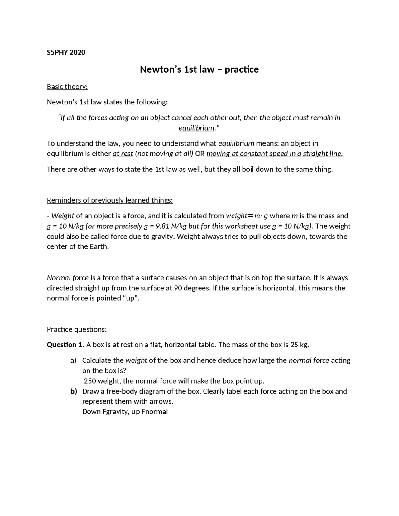 Newtons first law of motion - Docsity