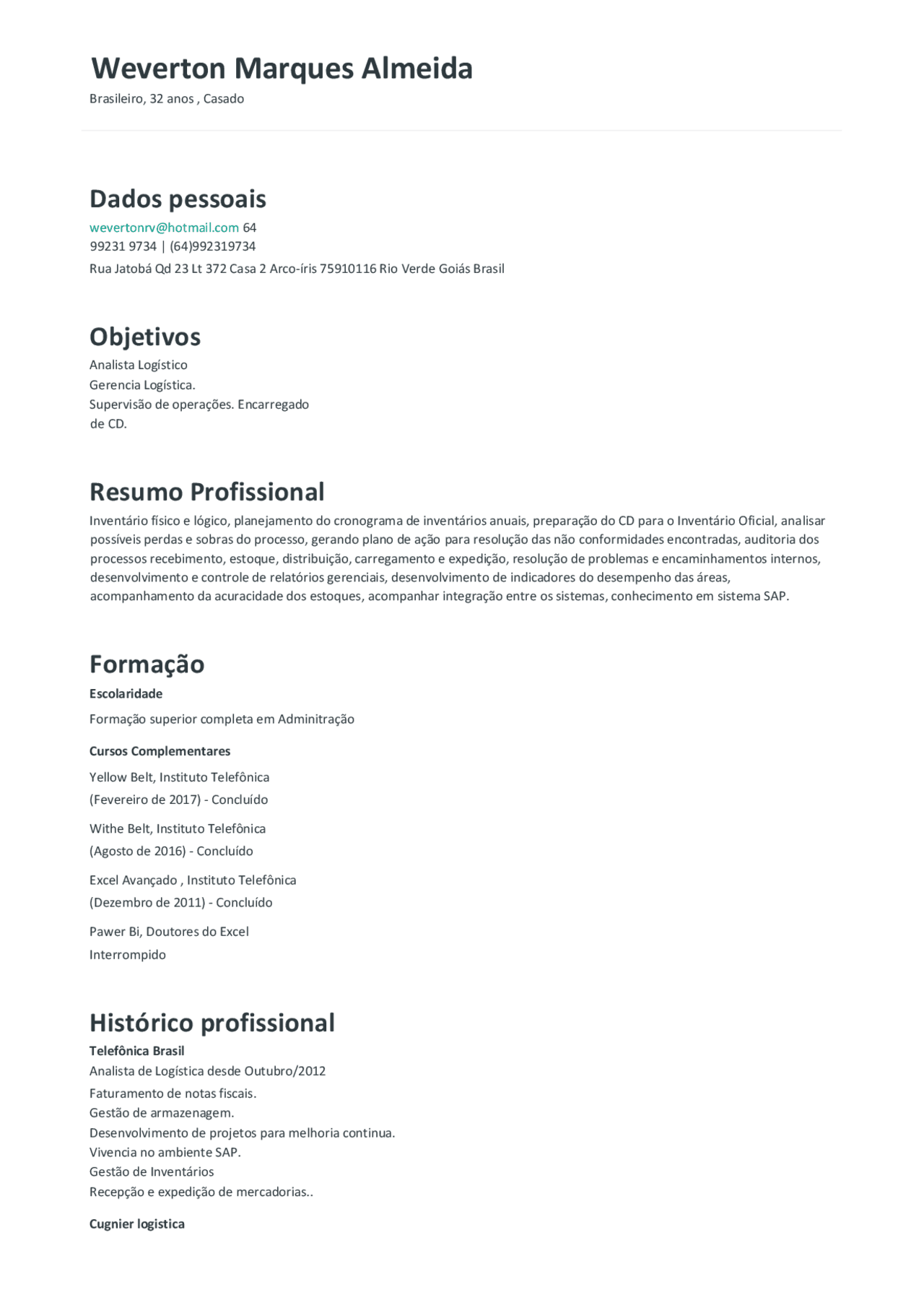 Modelo de Curriculum | Notas de estudo Currículo - Docsity