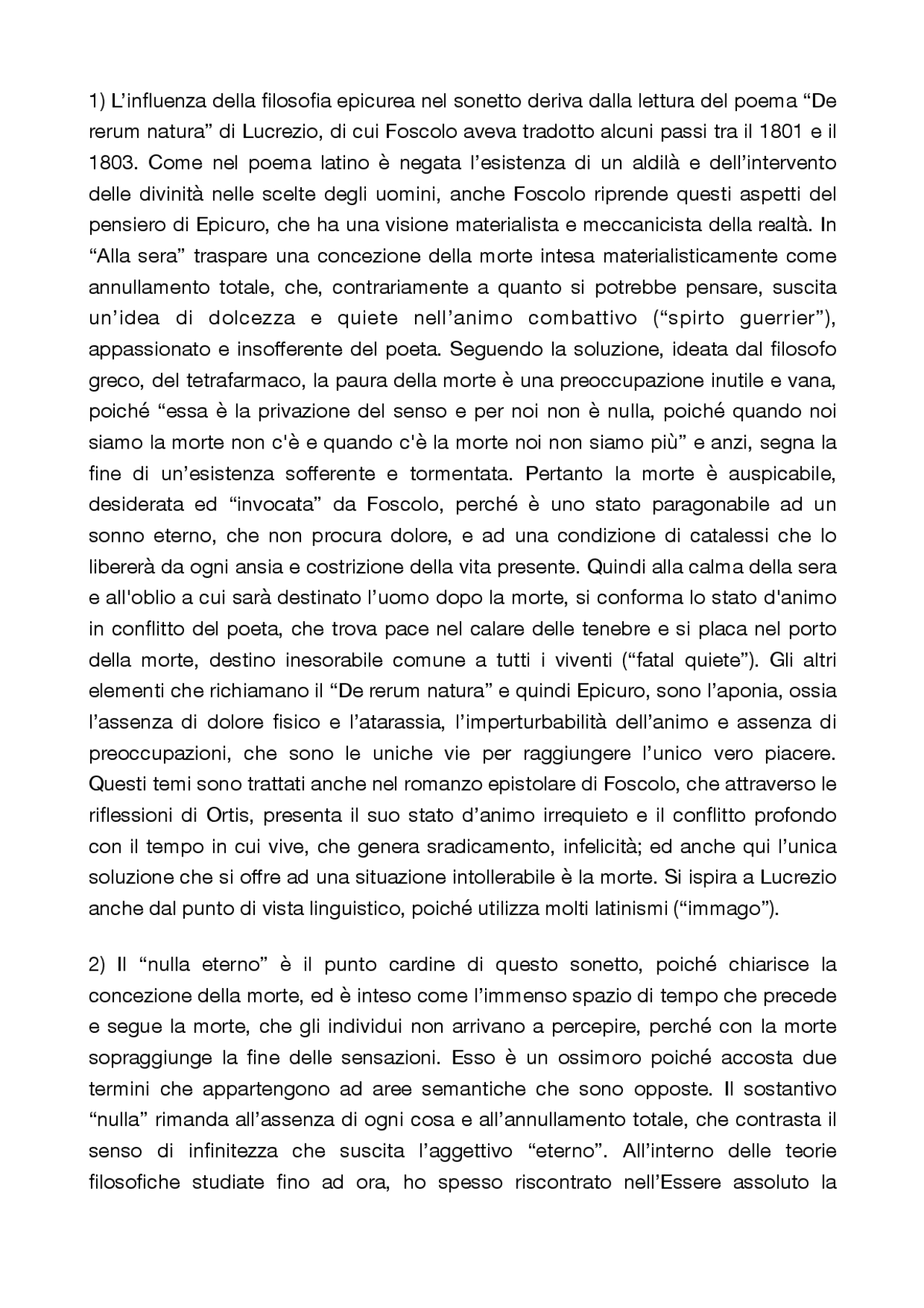 I Sonetti Di Foscolo E Confronto Con Catullo Docsity