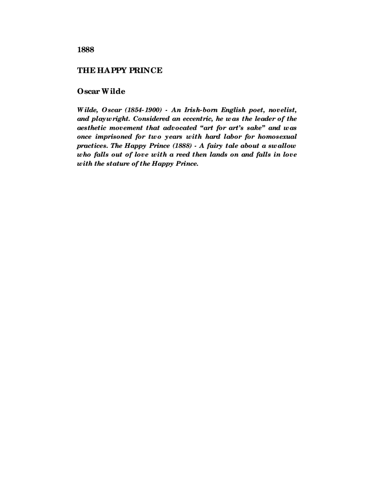 The happy prince di Oscar Wilde - Docsity