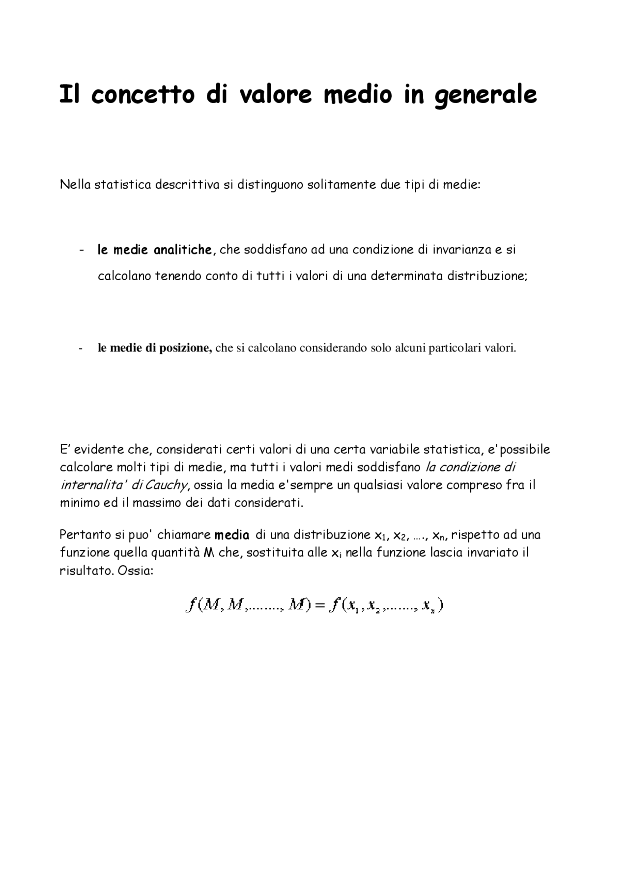 Valore medio nella Statistica Descrittiva - Docsity