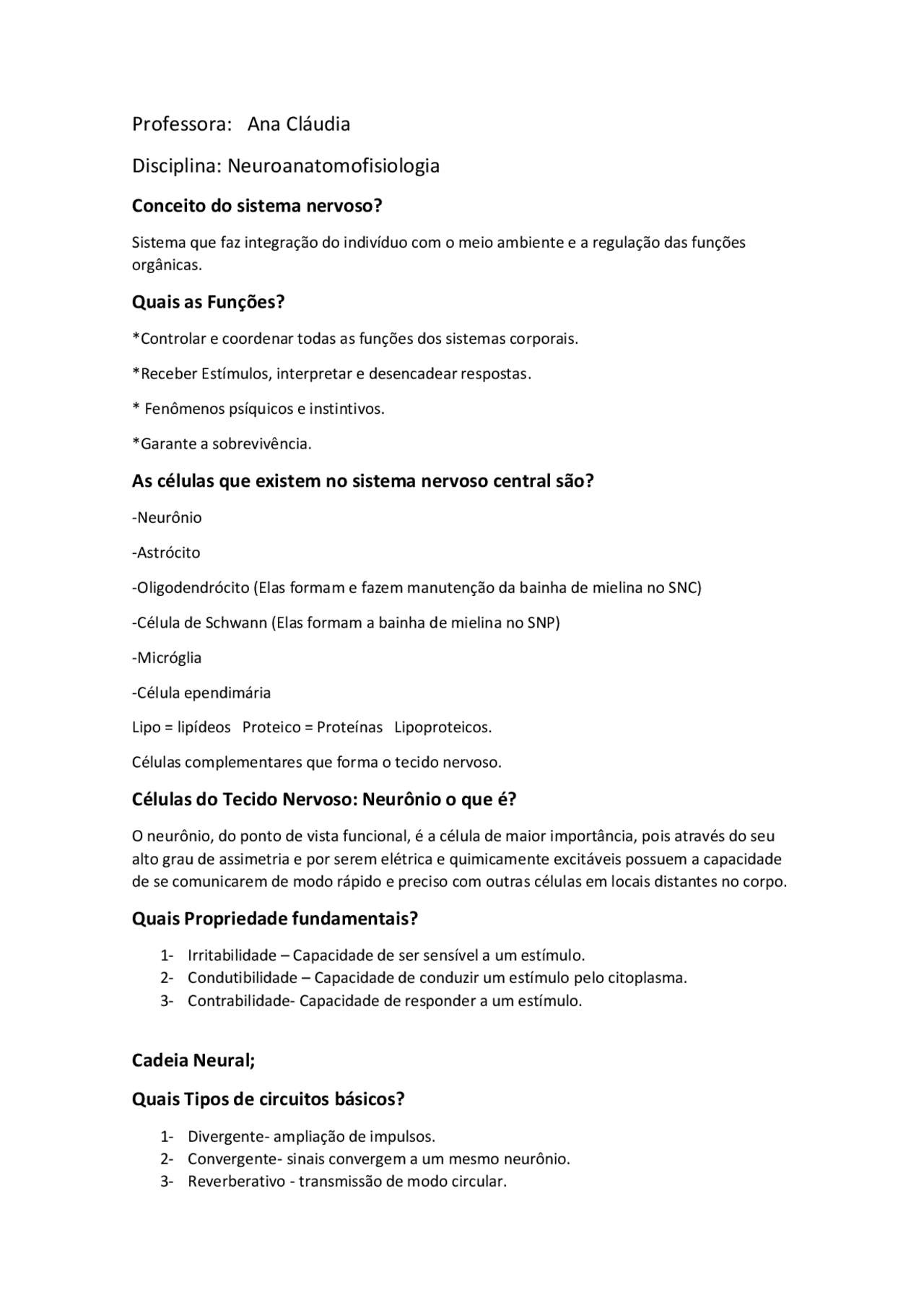 Resumo De Neuroanatomia Docsity