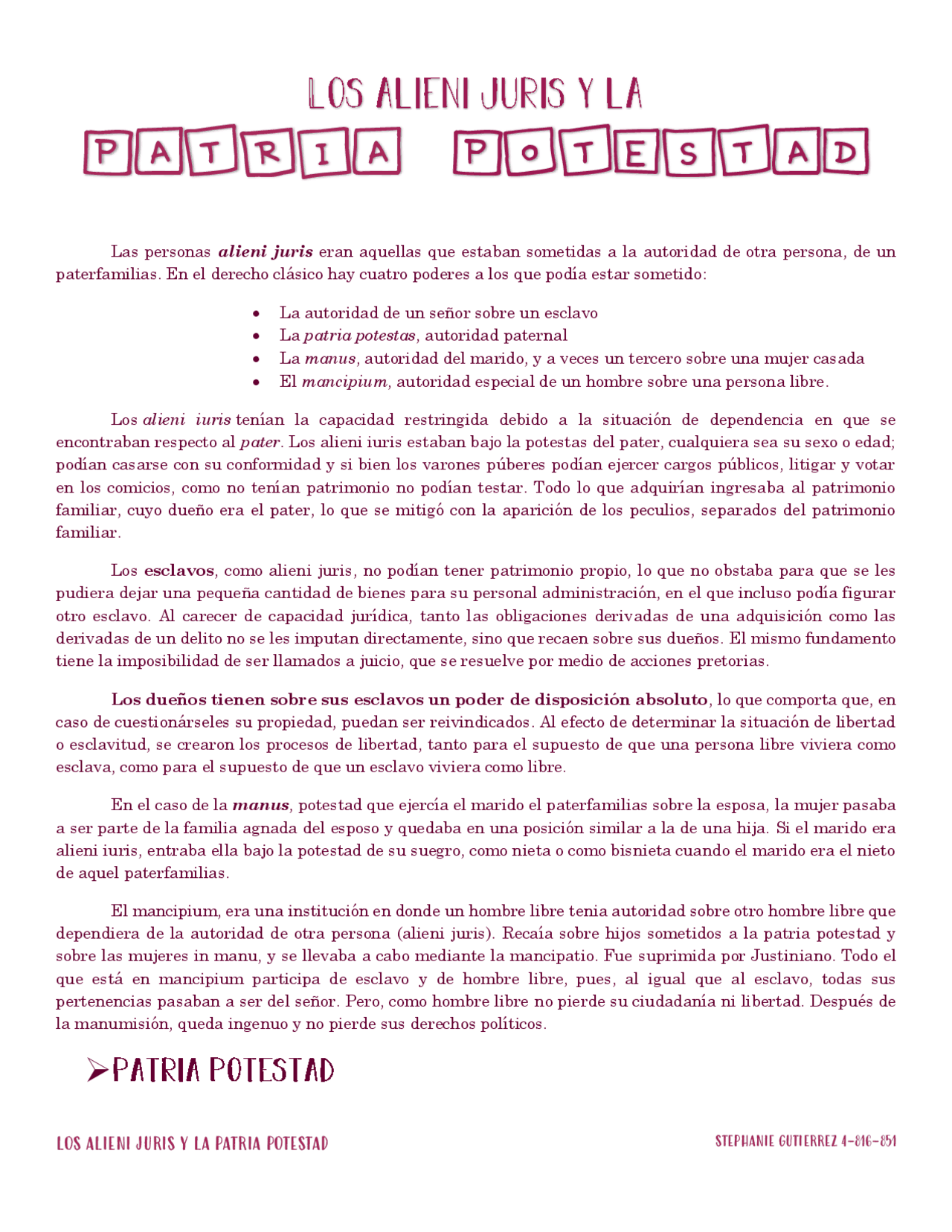 Alieni juris y la Patria Potestad - Docsity