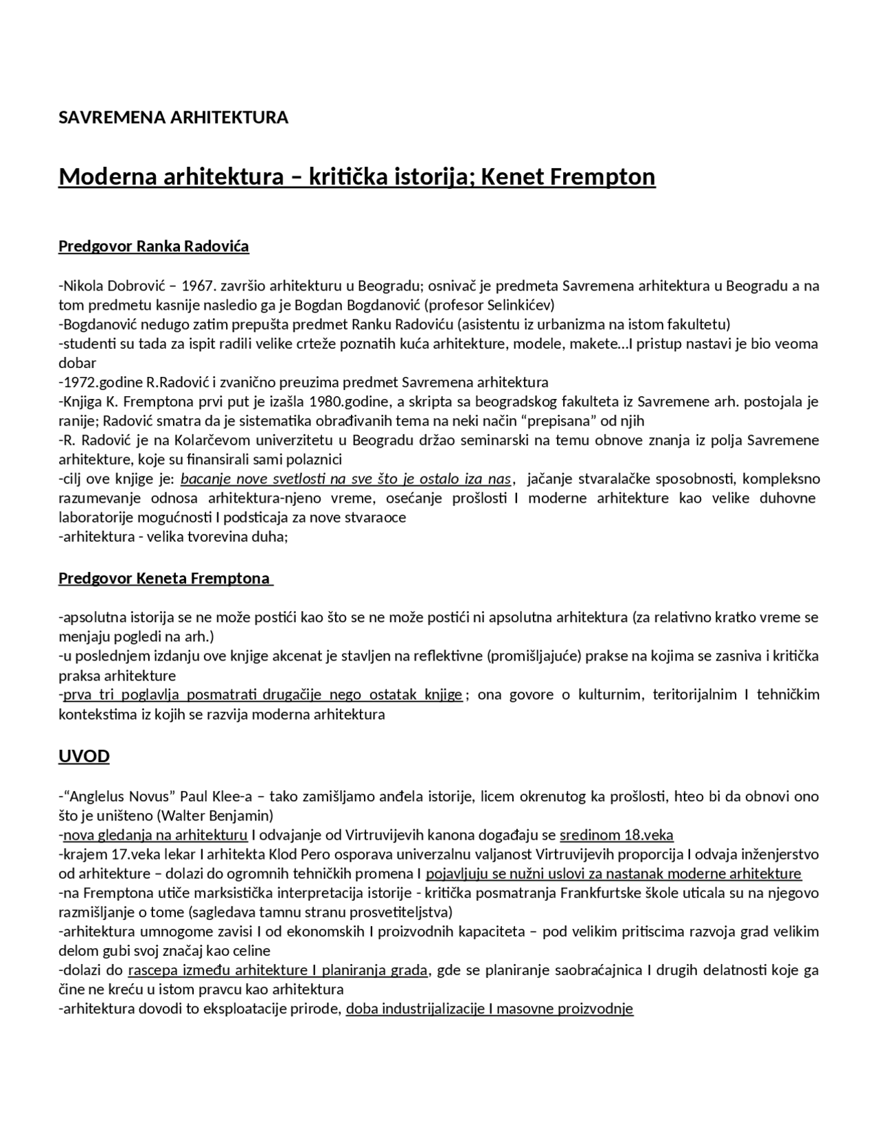 Moderna arhitektura Kriticka istorija | Rezime' predlog Savremena arhitektura - Docsity