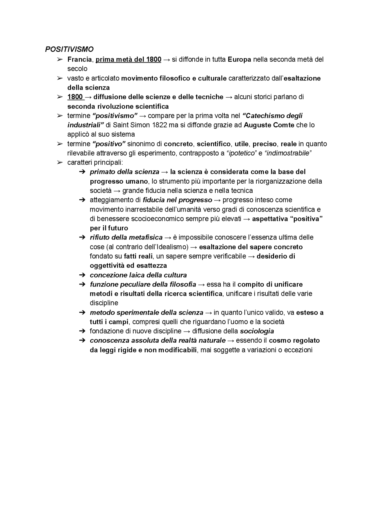 Positivismo E Auguste Comte Appunti Di Filosofia Docsity
