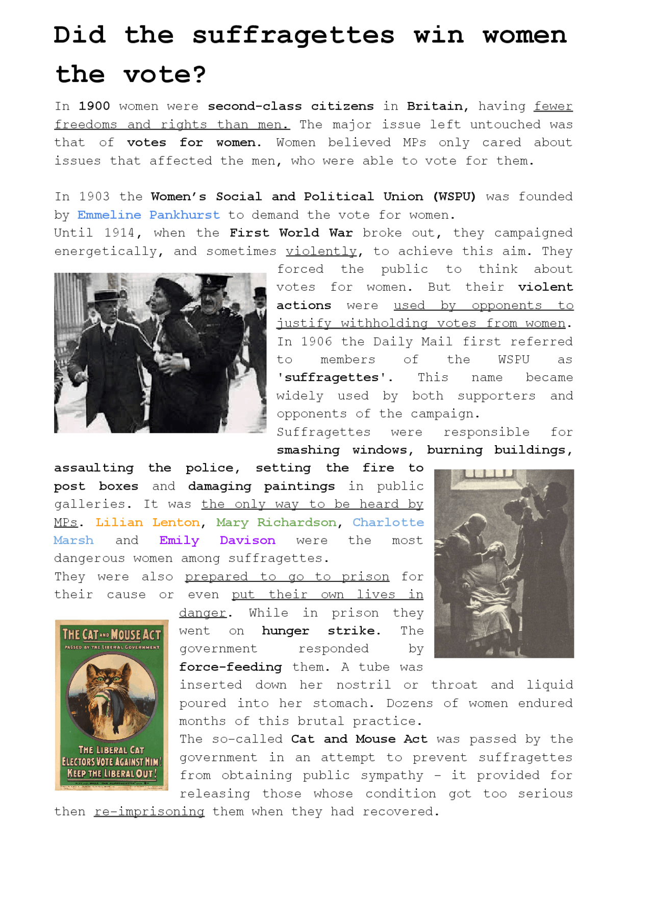 Did the suffragettes win women the vote? - Docsity