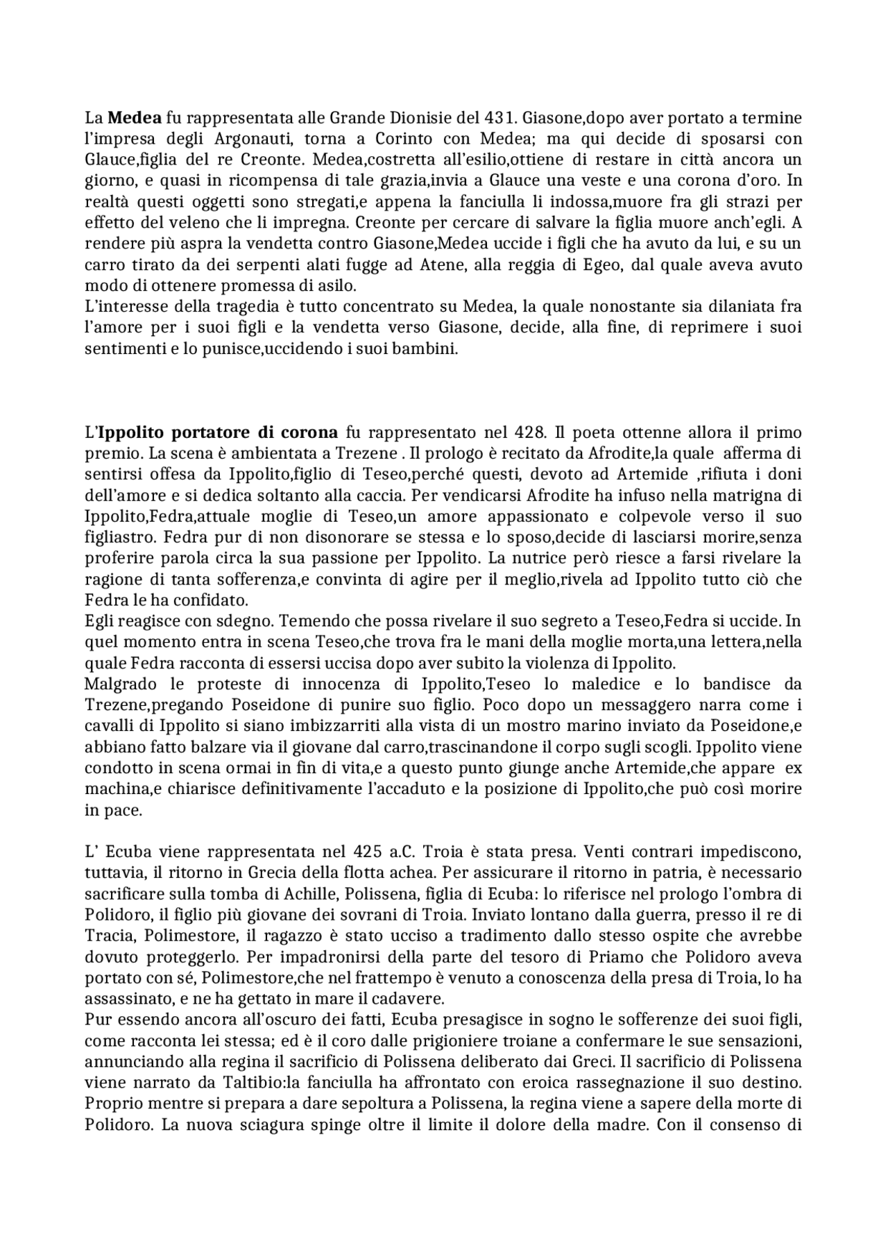 Tragedie di Euripide: trame - Docsity