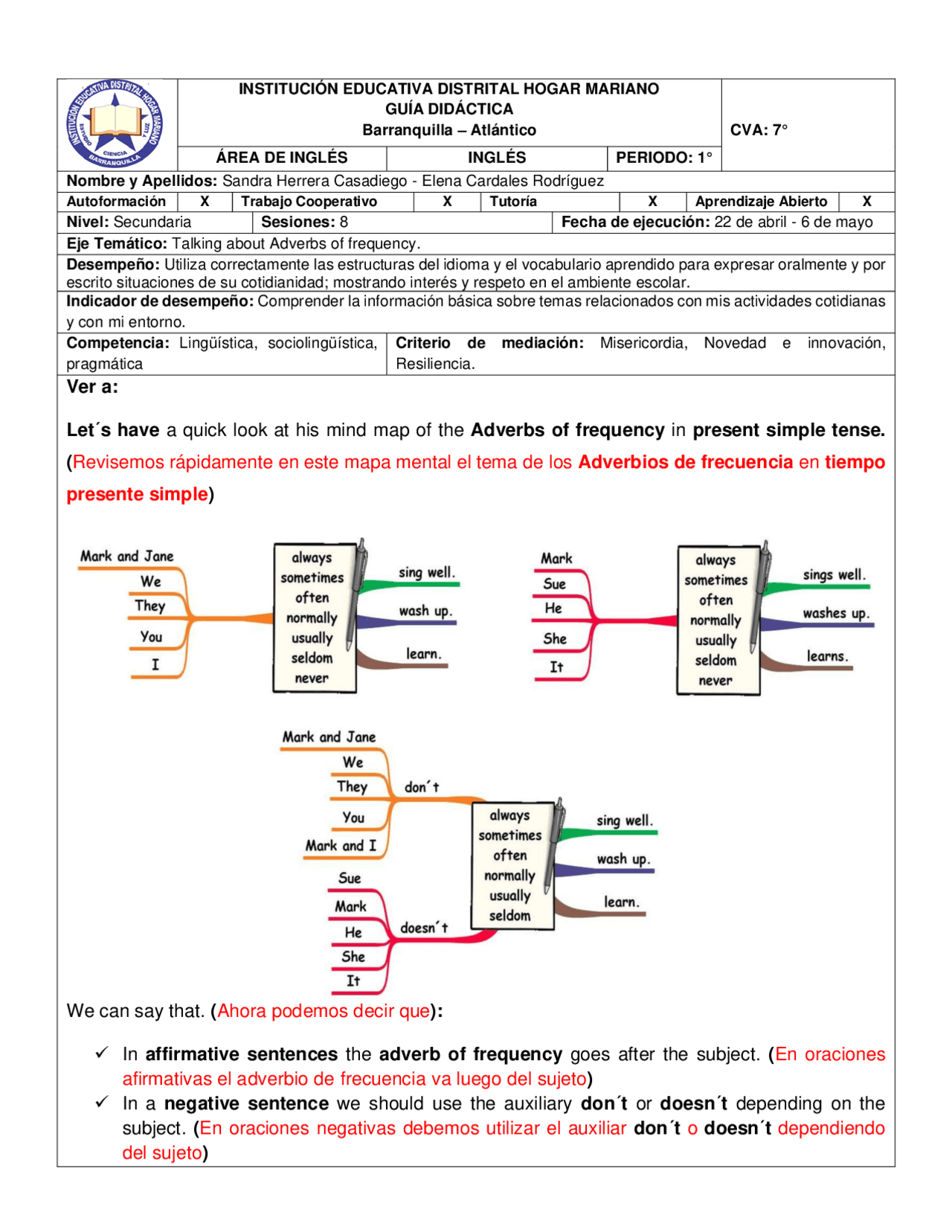 Guia ingles para grado septimo | Apuntes de Lengua y Literatura | Docsity
