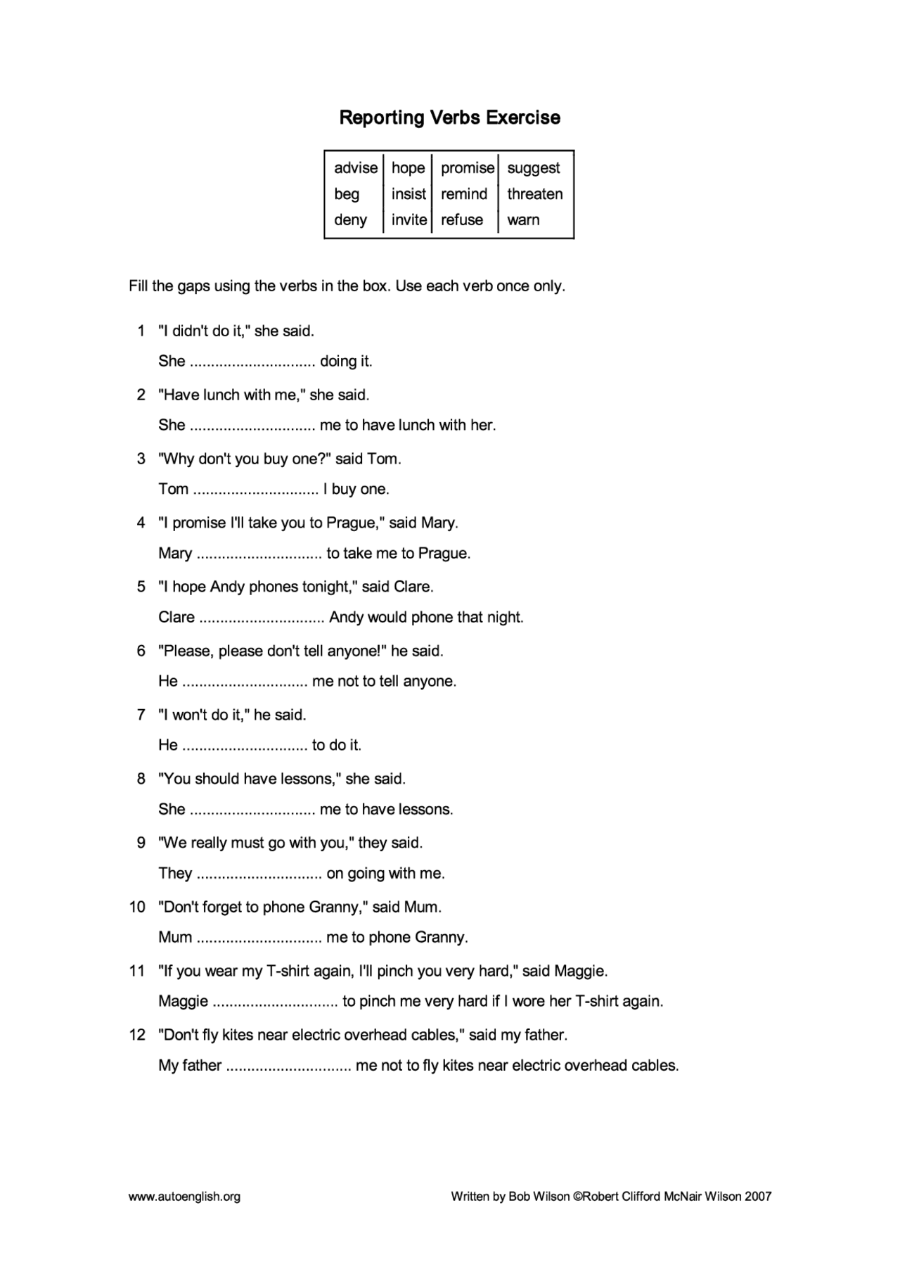 Reporting verbs exercise2.pdf - Docsity