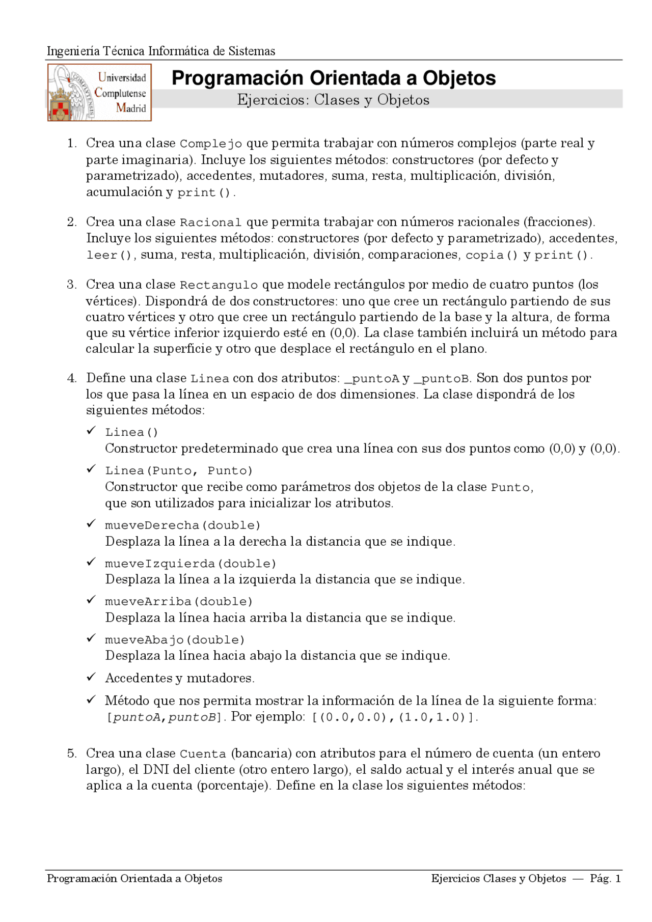 Ejercicios Clases y objetos | Ejercicios de Programación Java | Docsity