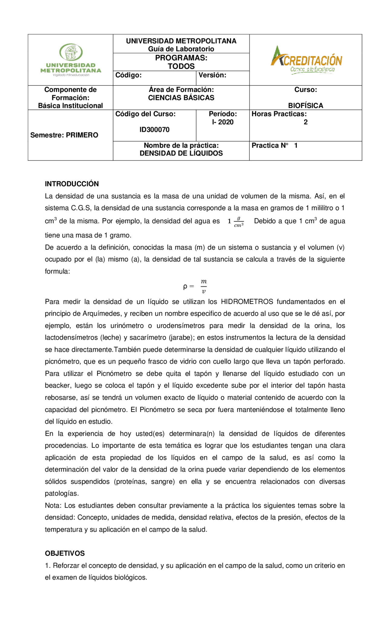 Guias De Laboratorio Biofisica Primer Semestre Guías Proyectos