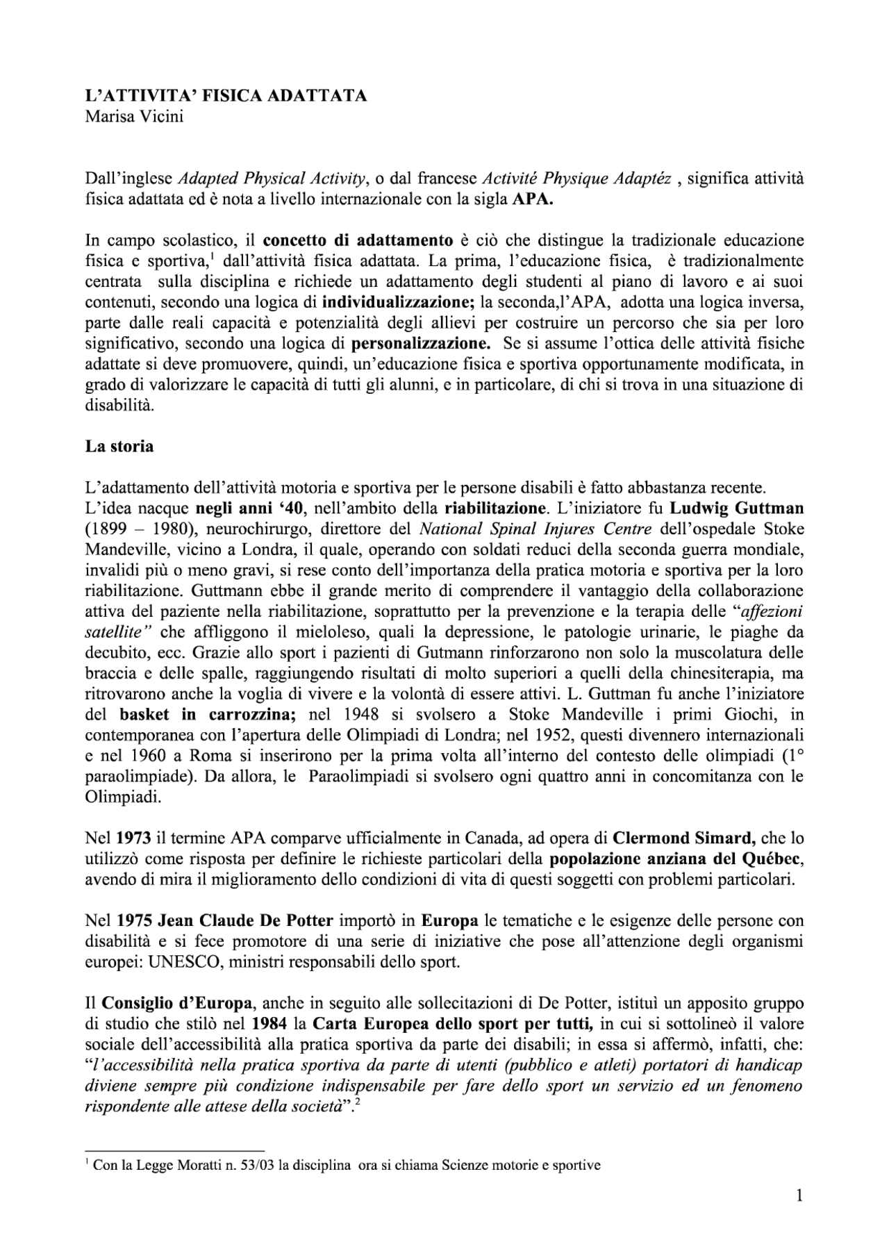 Attività Motoria Adattata Docsity