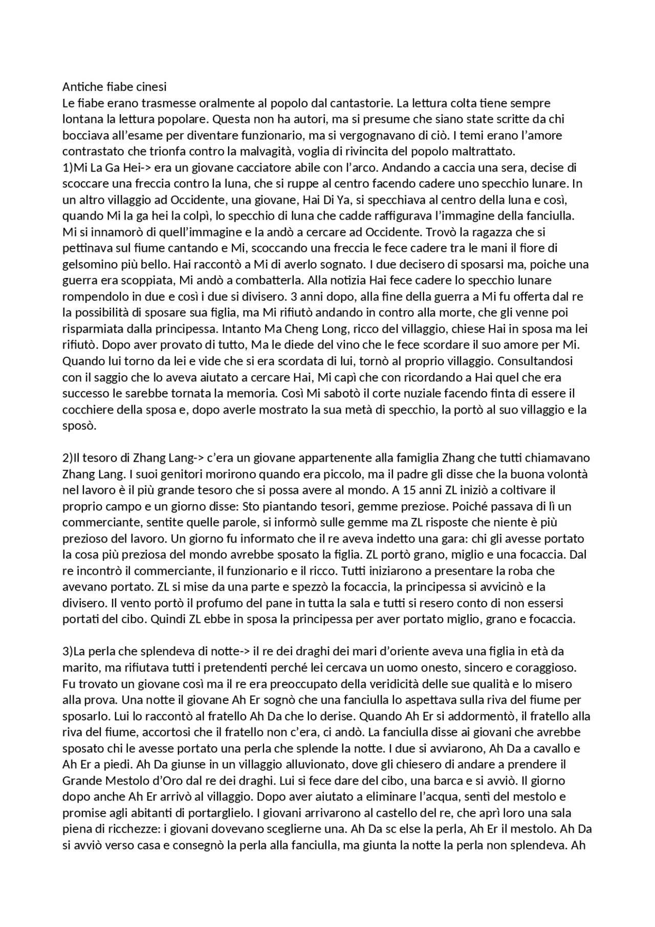 Antiche Fiabe Cinesi Docsity