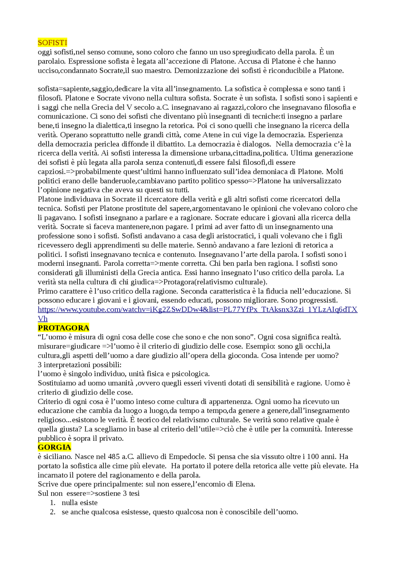 I sofisti: Gorgia e Protagora - Docsity