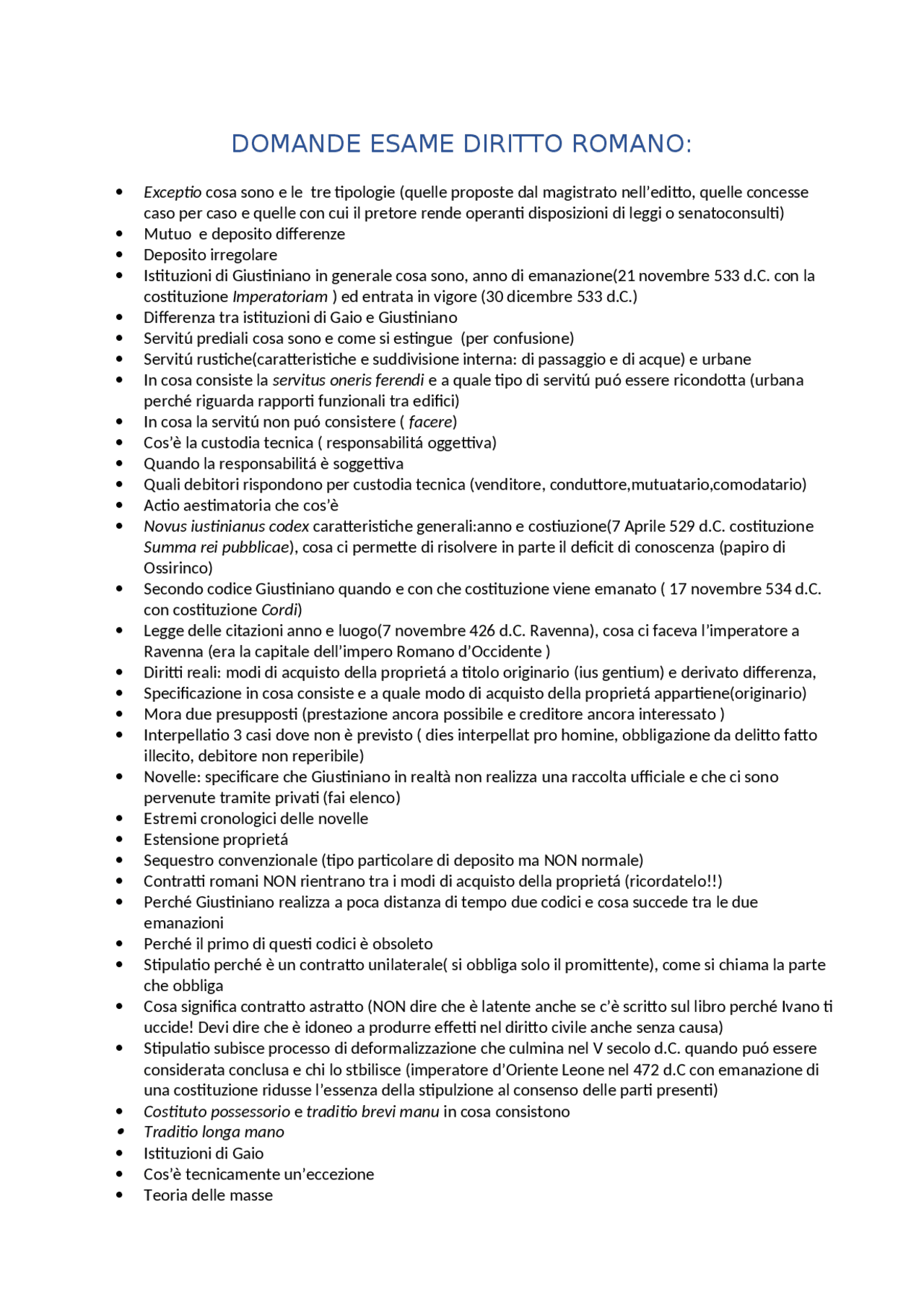 Domande Esame Diritto Romano Prof Pontoriero Appunti Di Diritto
