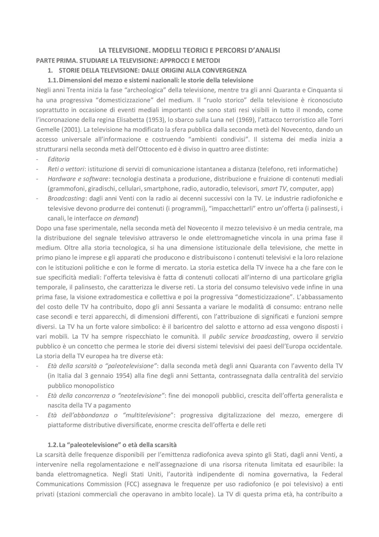 Teorie E Tecniche Televisive Appunti Docsity