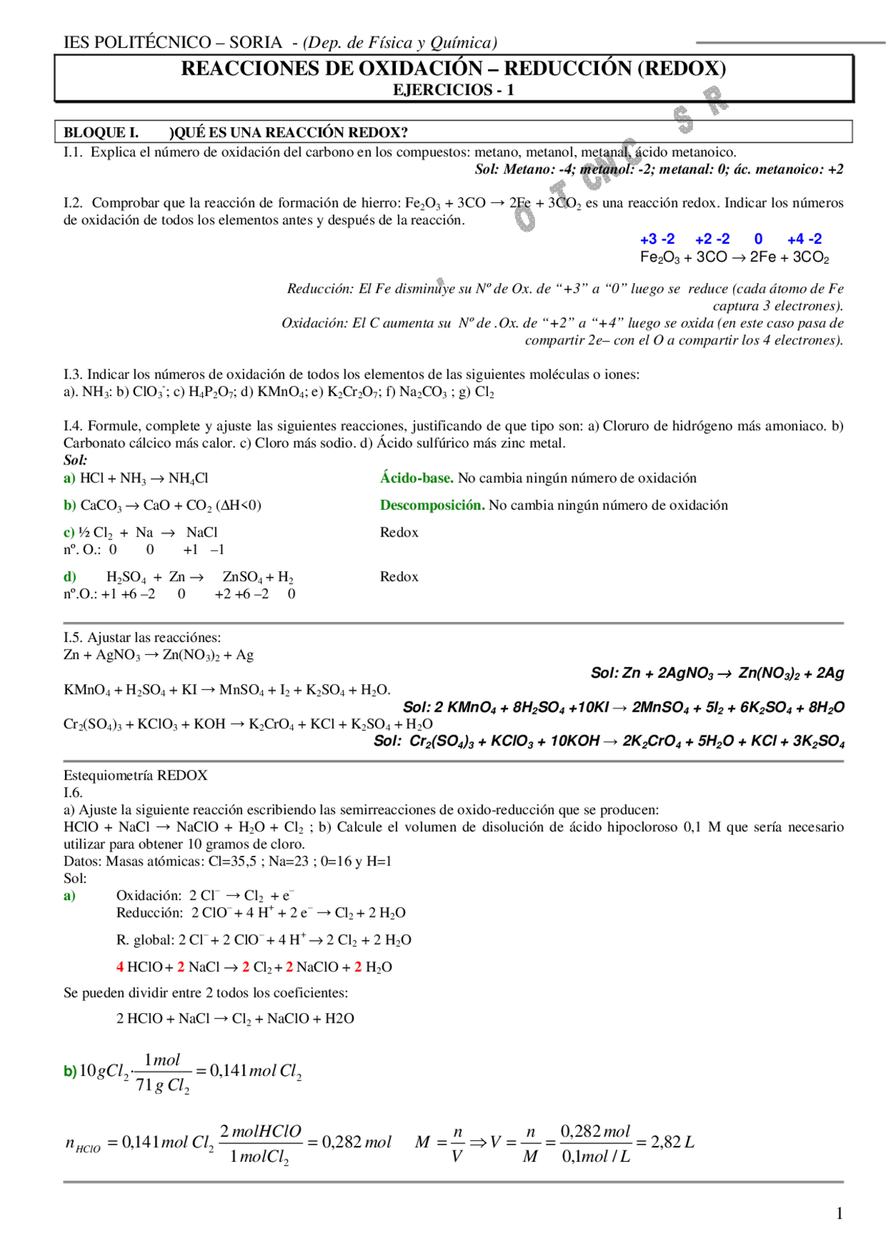 Ejercicios Redox Con Solucion Docsity