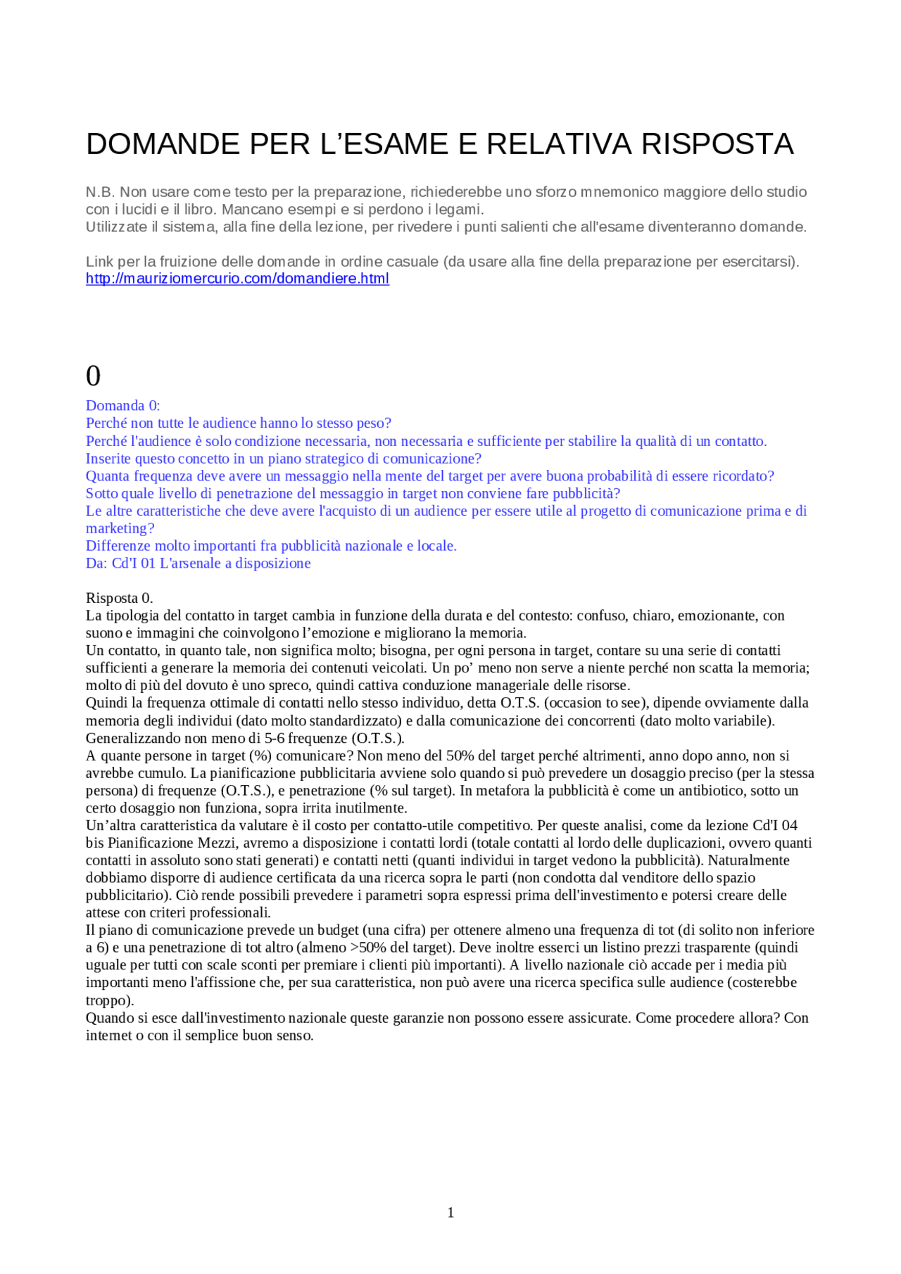 Domande Esame Laboratorio Strategie Comunicative E Pubblicitarie M