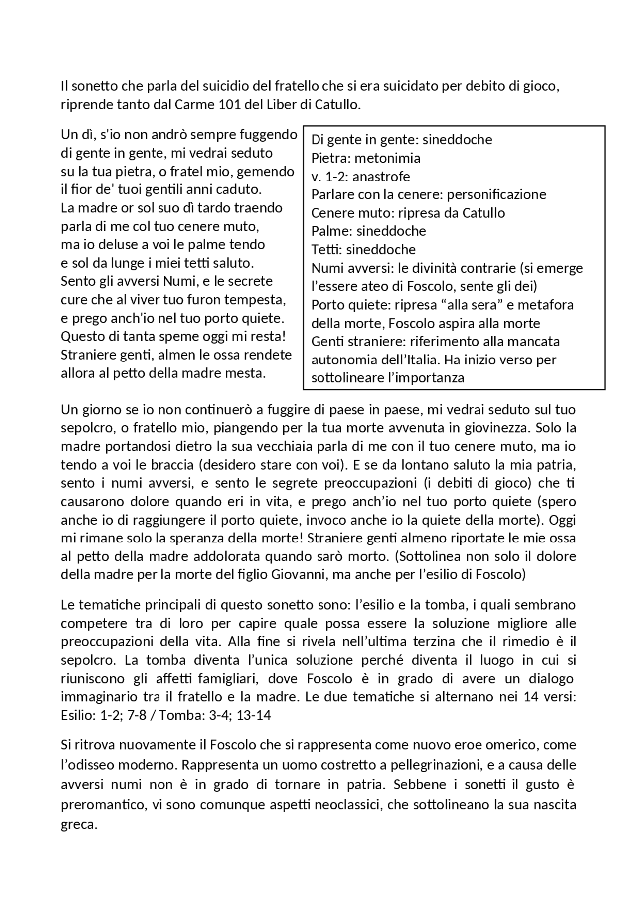 Parafrasi Chiara E Completa In Morte Del Fratello Giovanni Docsity