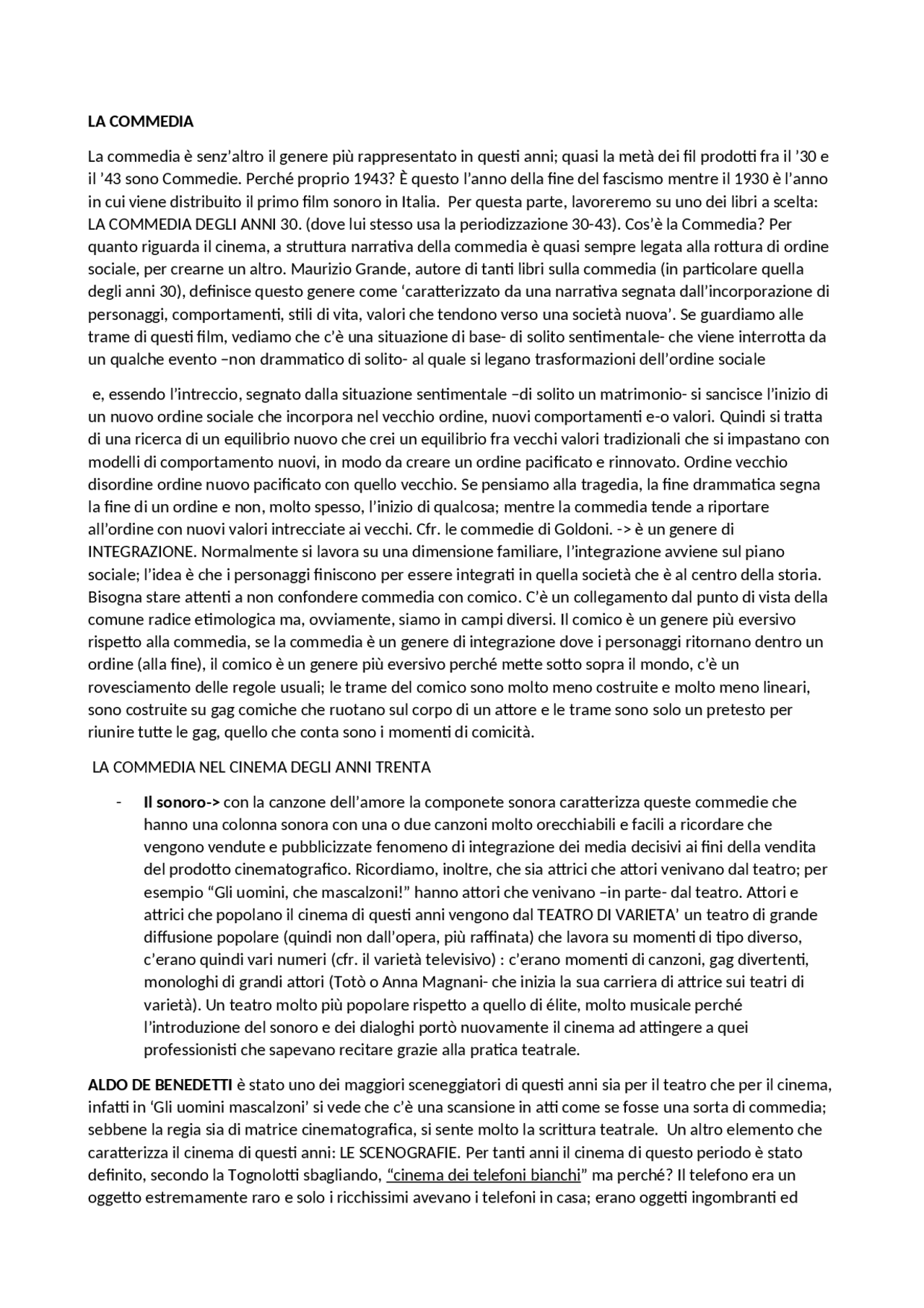 Lezione Sulla Commedia Degli Anni 30 Docsity