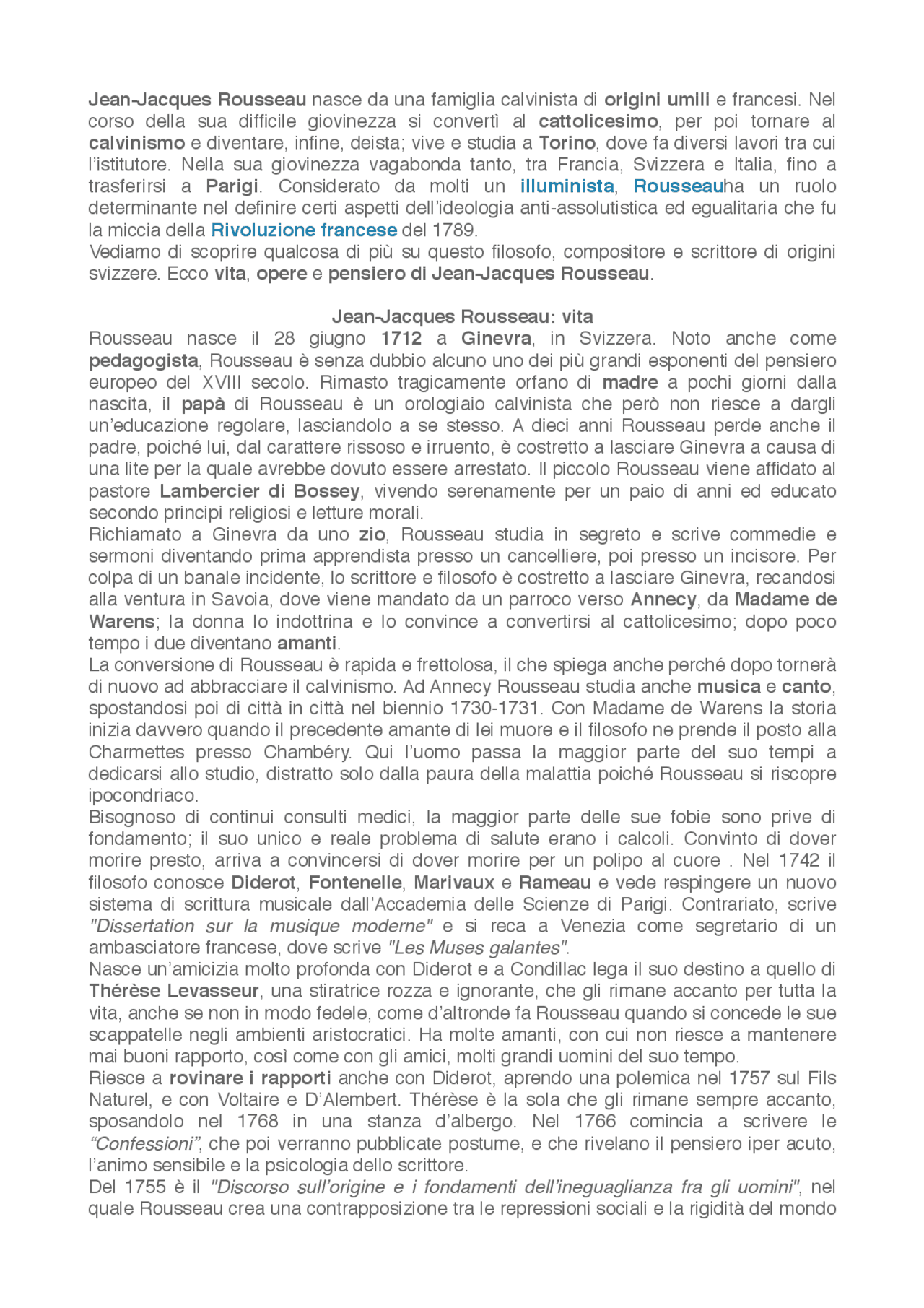 Biografia Di Rousseau Docsity