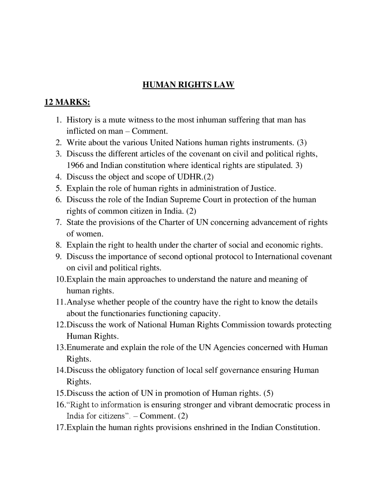Human rights questions essay type - Docsity