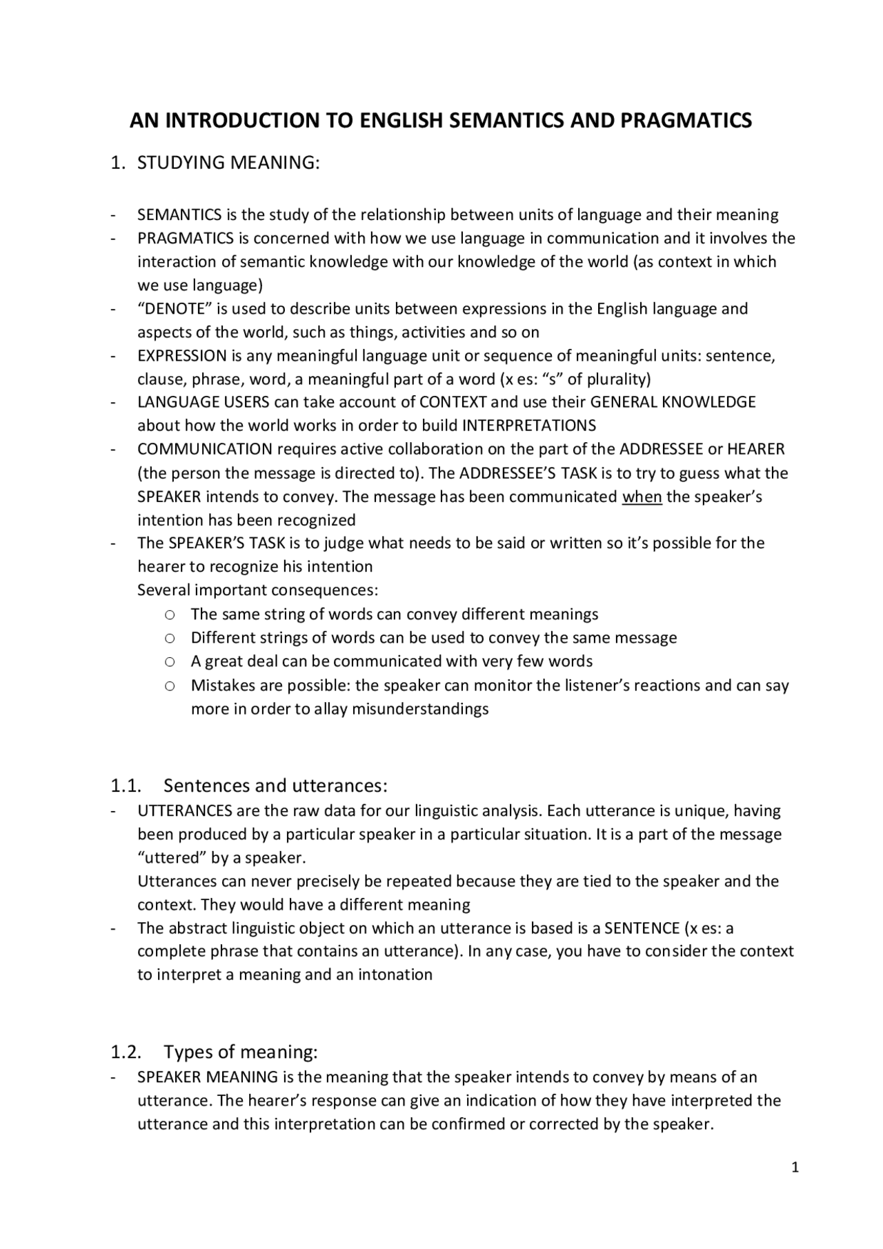 RIASSUNTO di "An Introduction to English Semantics and Pragmatics ...